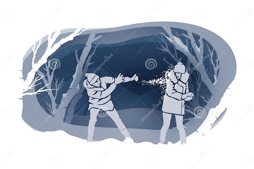 Humans in Forest with Snow in the Winter Season.Design Paper Art and ...