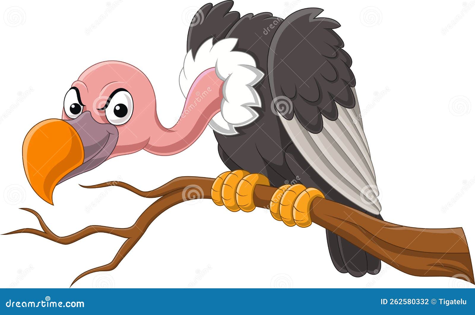 Cartoon Vulture Bird on Tree Branch Stock Vector - Illustration of ...