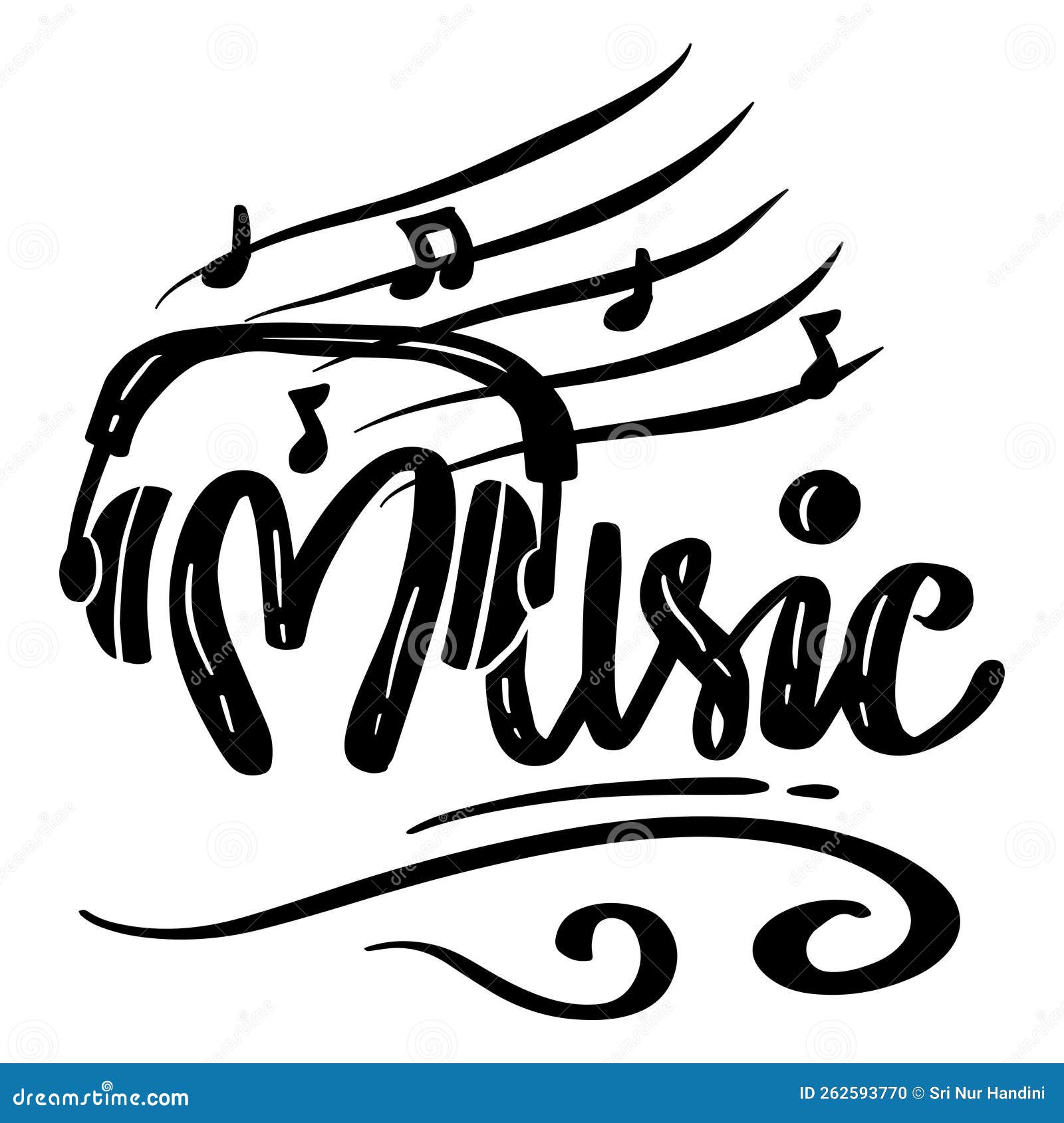 Music word hand lettering. stock illustration. Illustration of ...