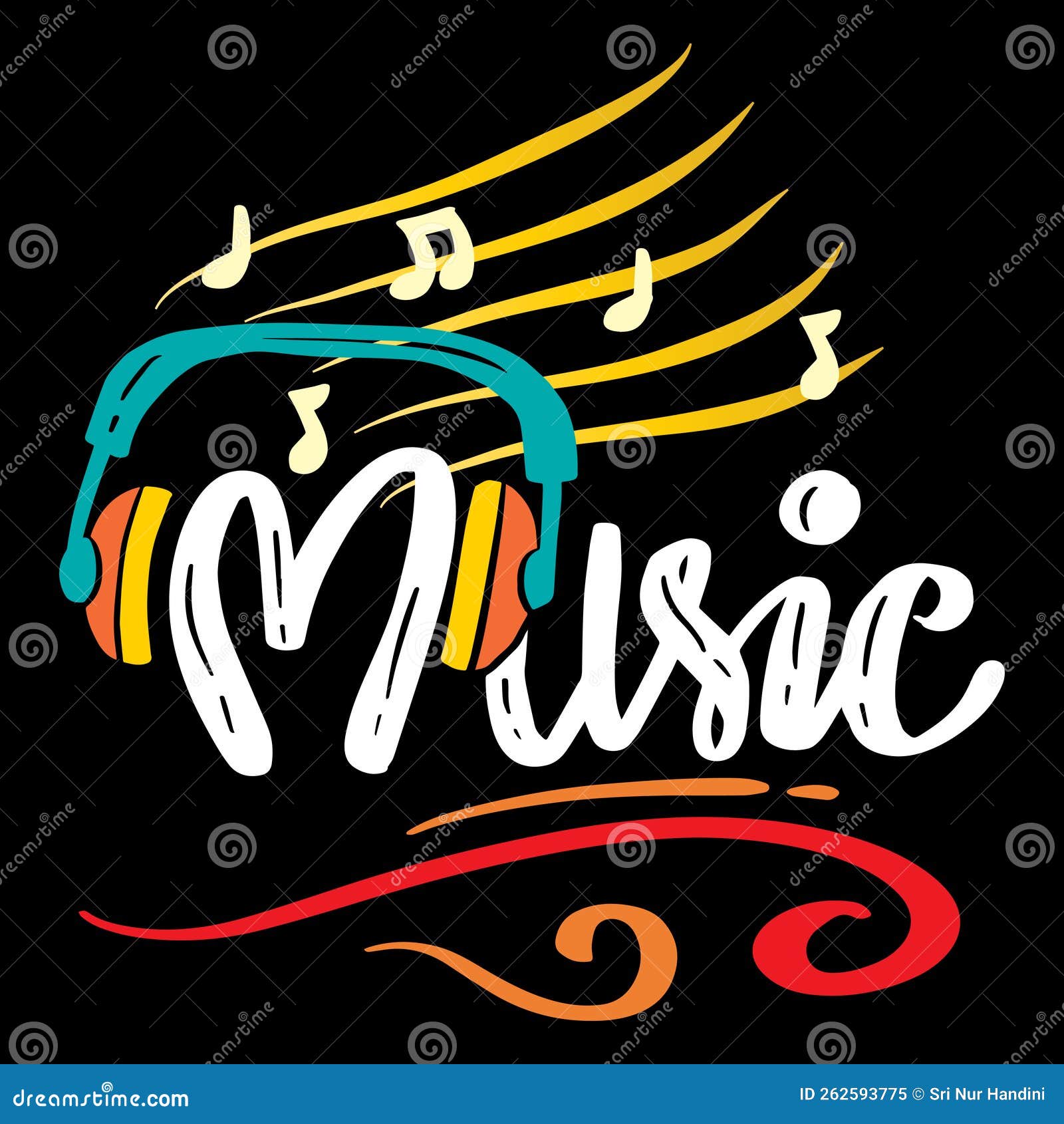Music word hand lettering. stock illustration. Illustration of script ...