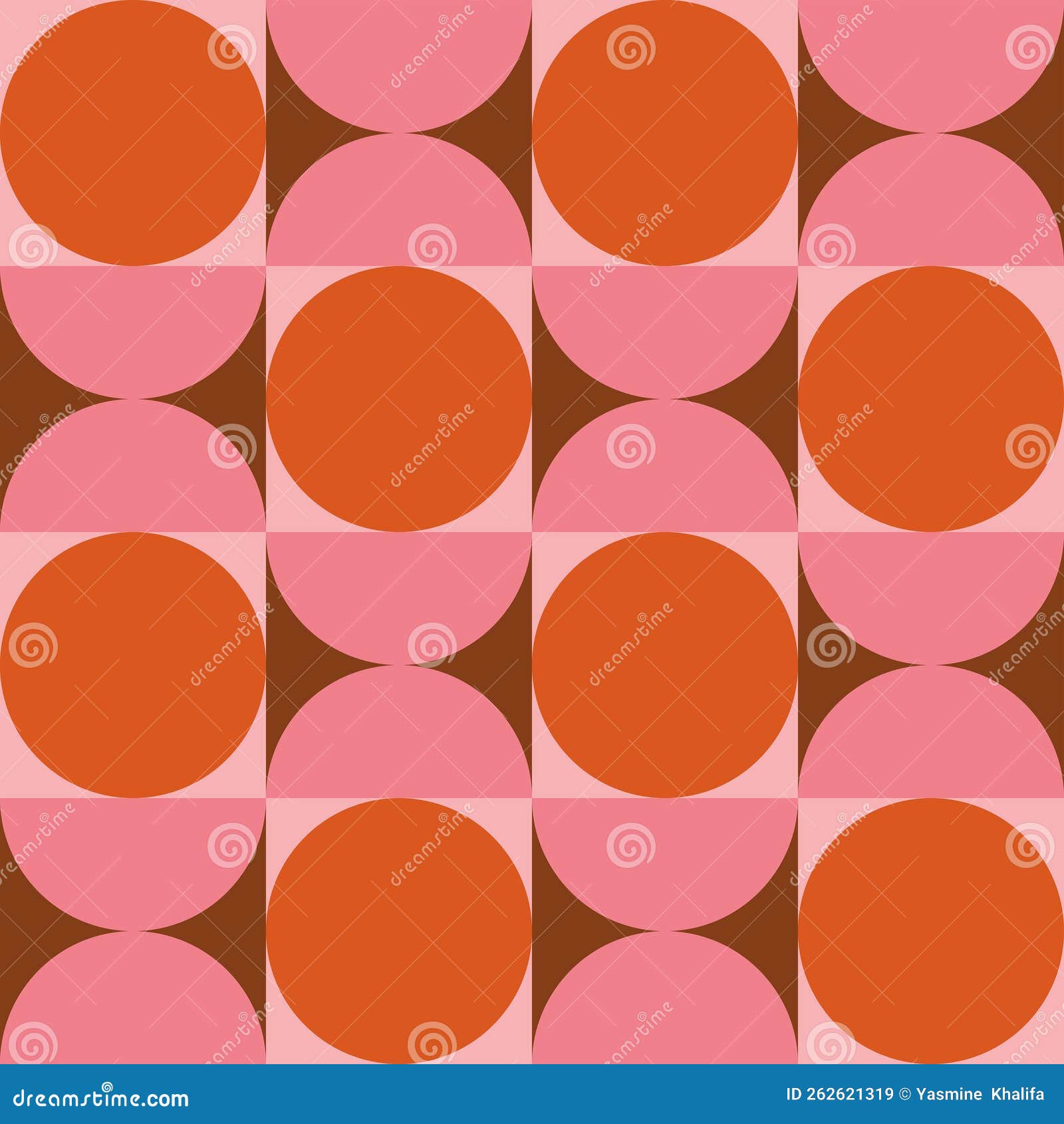 Mid Century Modern Orange Circles and Pink Half Circles Seamless ...