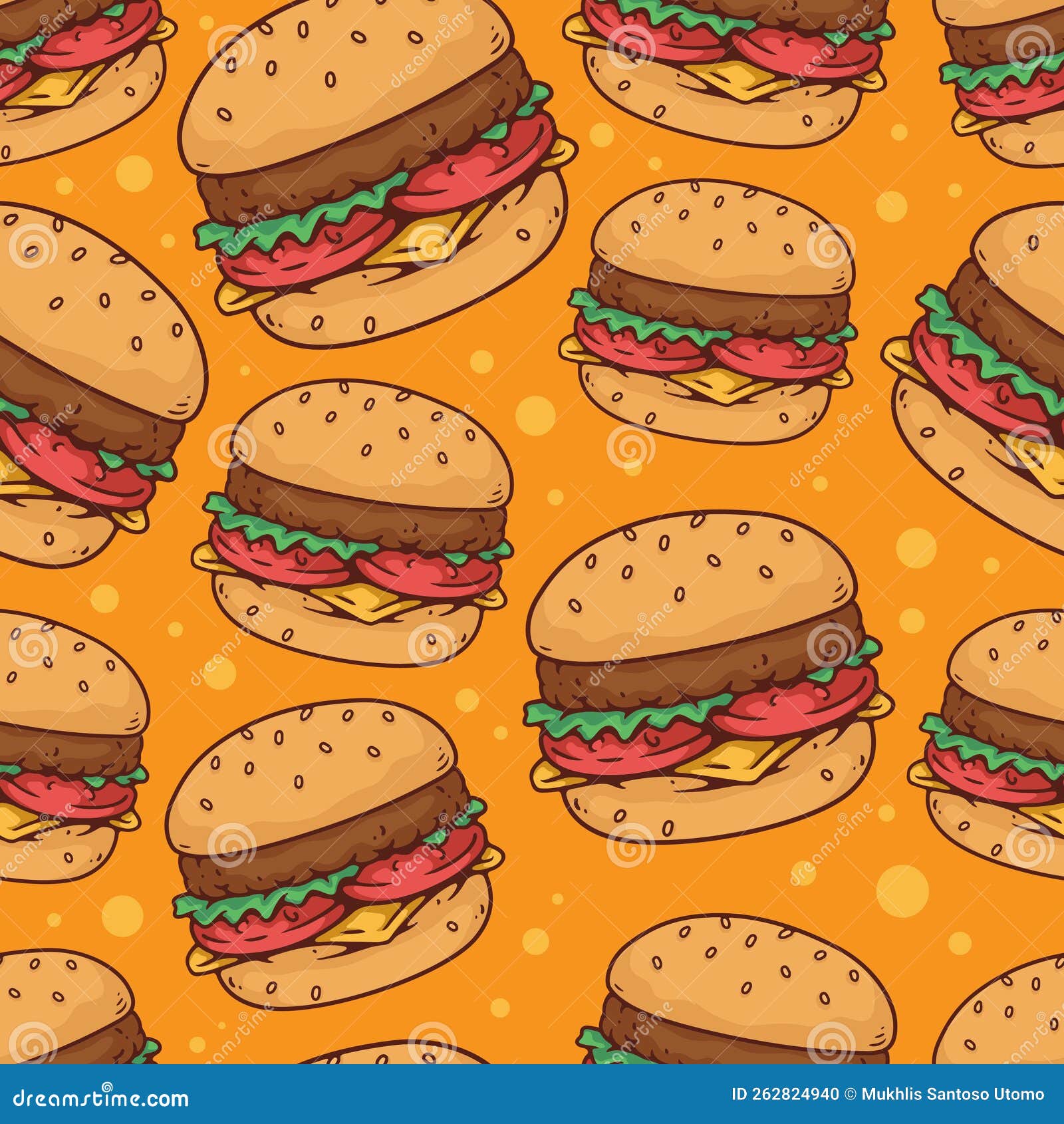 Seamless Pattern with Cartoon Burgers Stock Vector - Illustration of ...