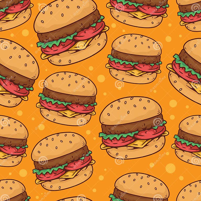 Seamless Pattern with Cartoon Burgers Stock Vector - Illustration of ...