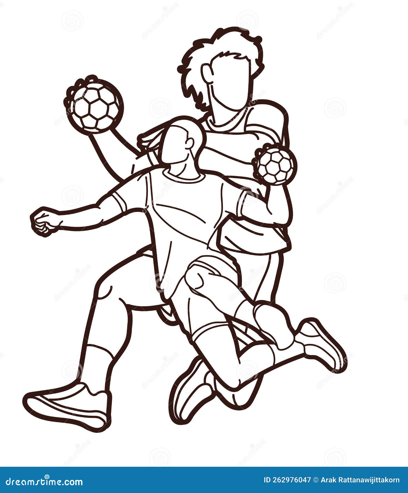 Group of Handball Sport Male Players Team Men Mix Action Cartoon ...