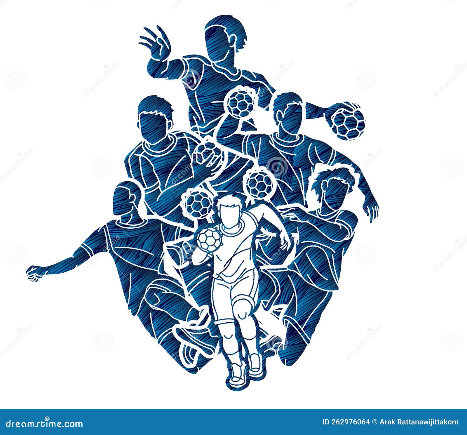 Group of Handball Sport Male Players Team Men Mix Action Cartoon ...