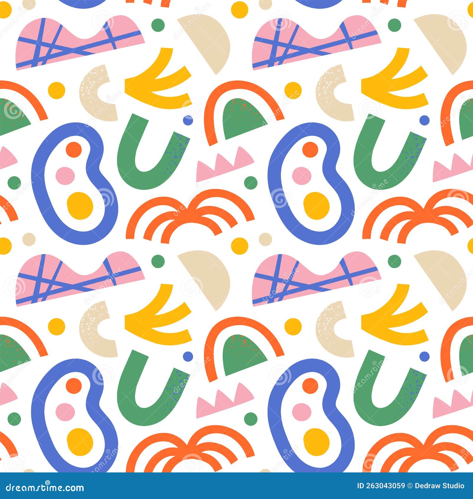 Abstract Organic Shape Seamless Pattern with Colorful Geometric Doodles ...