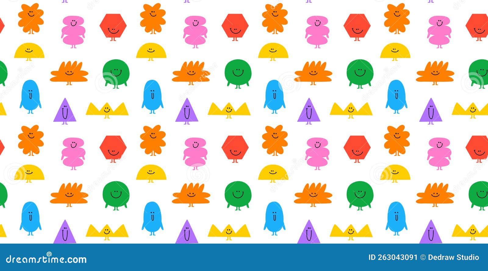 Diverse Colorful Geometric Shape Cartoon Character Seamless Pattern ...