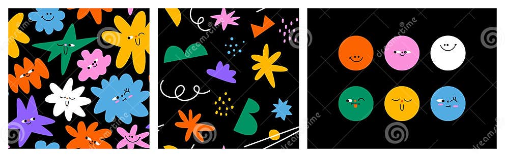 Set of Colorful Abstract Shape Cartoon Character Pattern Illustration ...