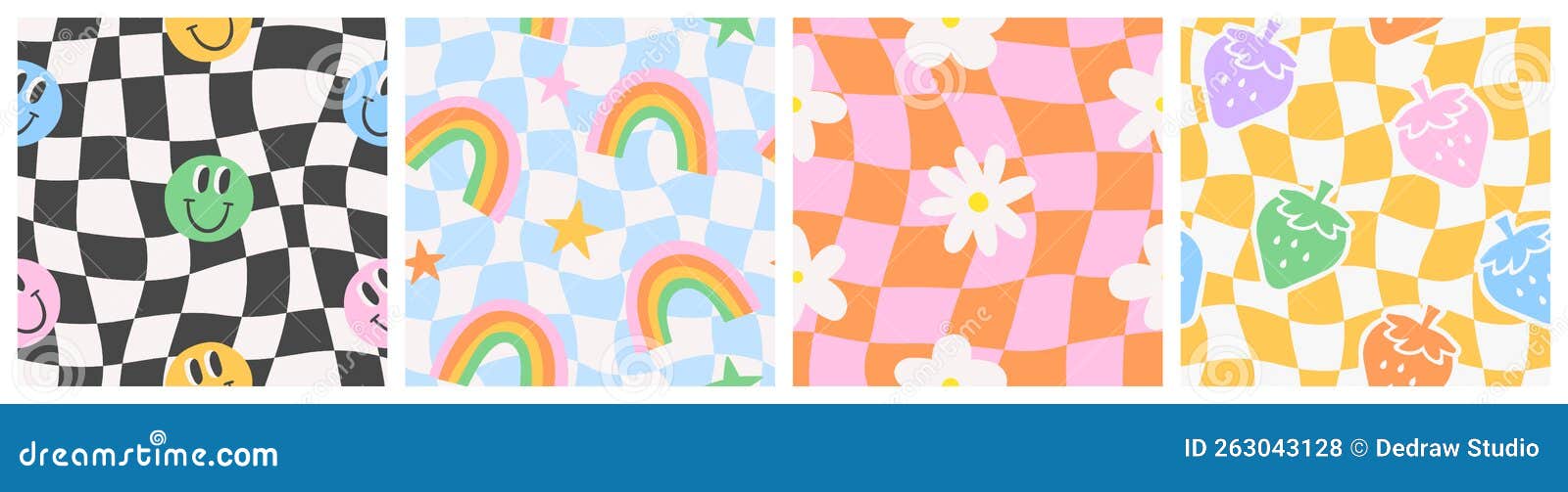 Colorful Trendy Checker Board Square Seamless Pattern Collection Stock ...