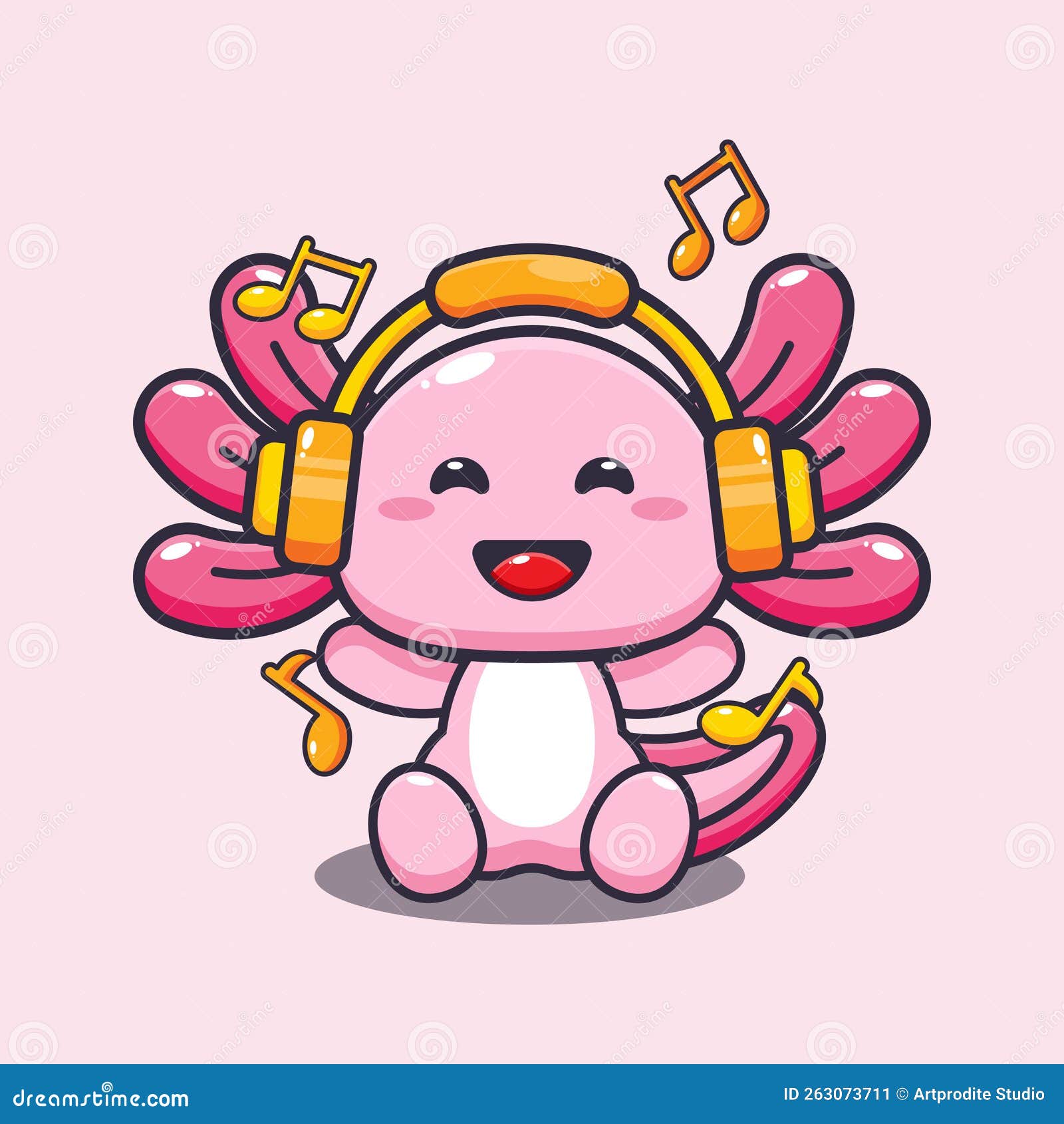 Cute Axolotl Listening Music with Headphone Cartoon Mascot Illustration ...