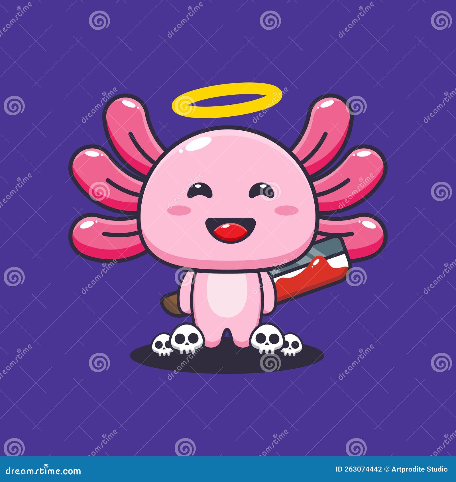 Bad Axolotl Holding Bloody Machete in Halloween Day. Stock Vector ...