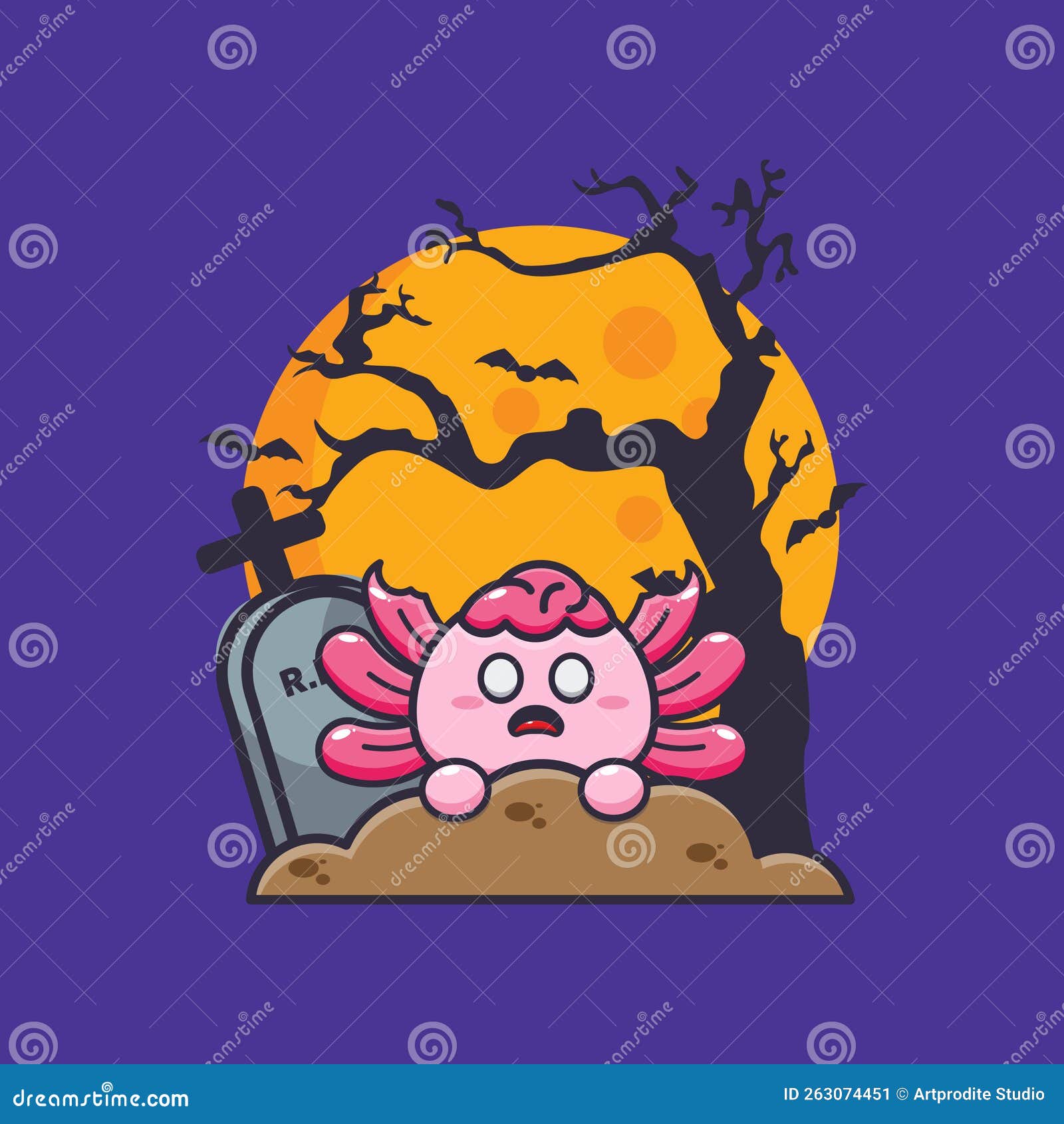 Zombie Axolotl Rise from Graveyard in Halloween Day. Stock Vector ...