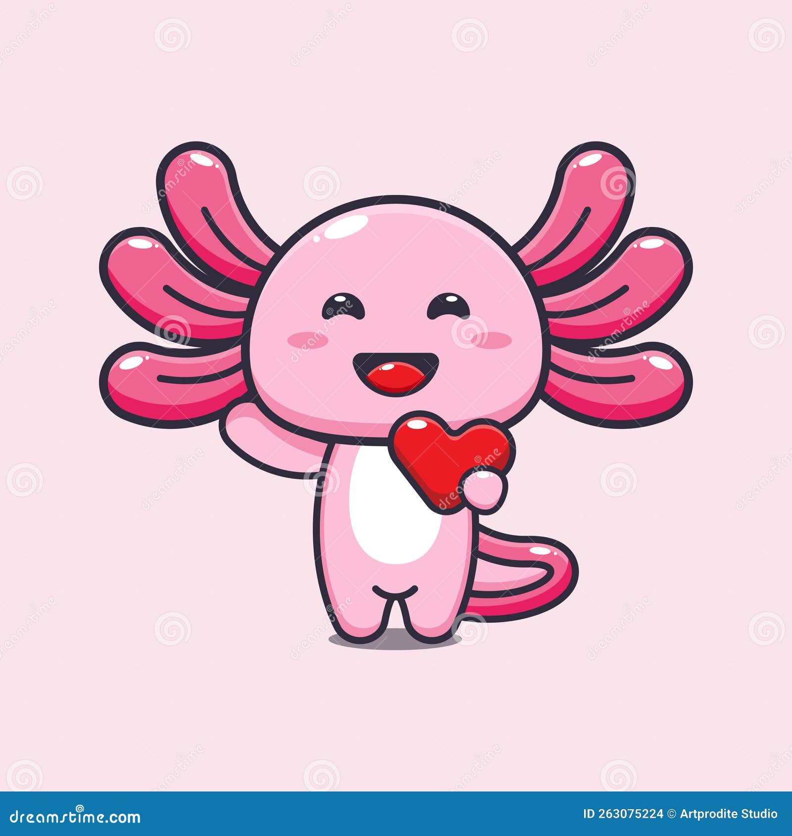 Cute Axolotl Cartoon Character Holding Love Heart in Valentines Day ...