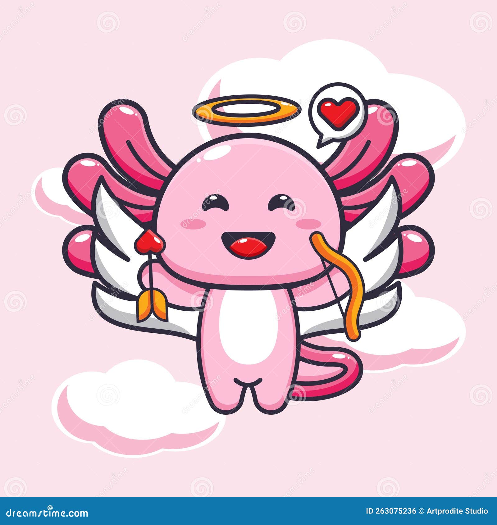 Cute Cupid Axolotl Cartoon Character Holding Love Arrow. Stock Vector ...