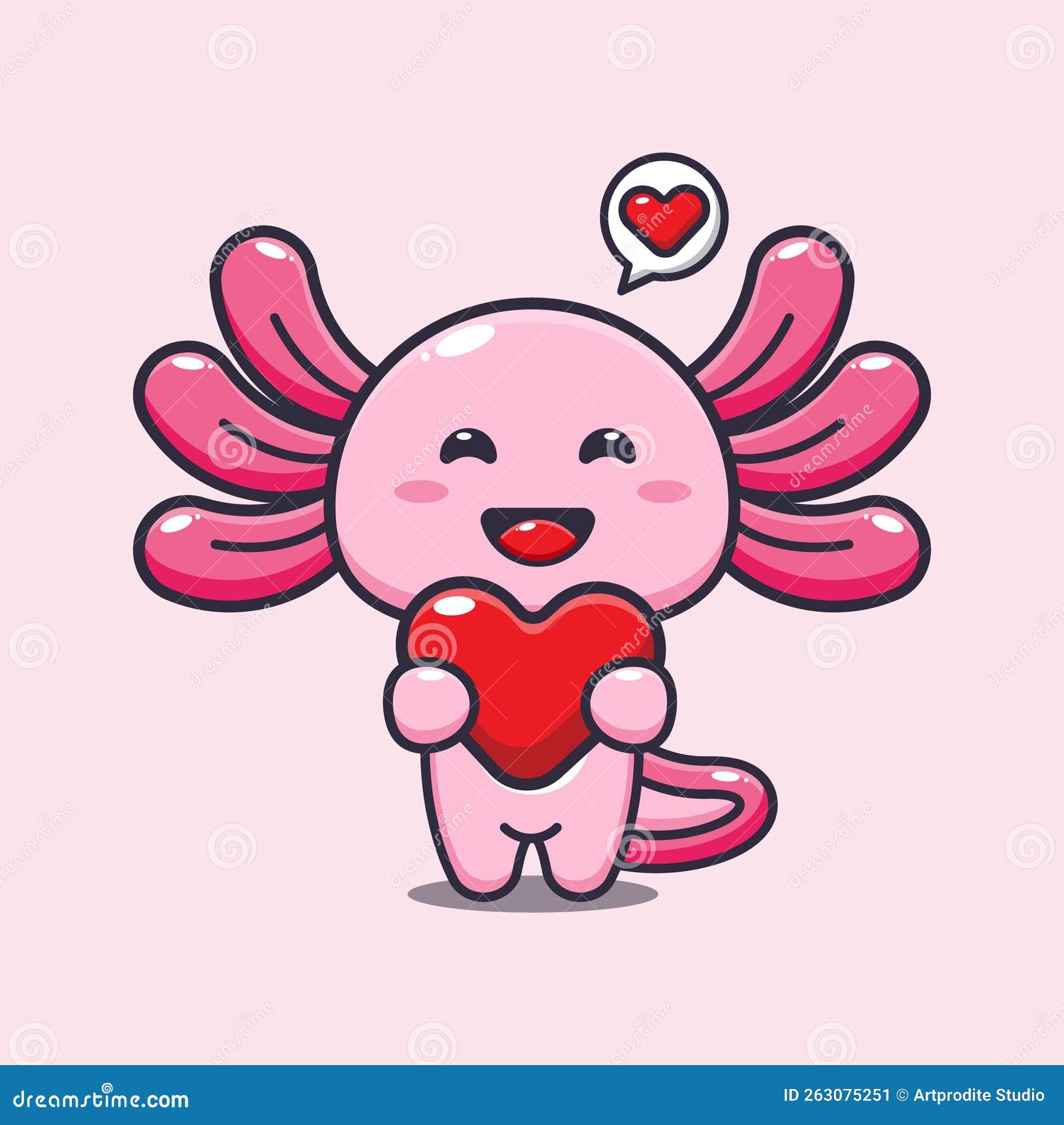 Cute Axolotl Cartoon Character Holding Love Heart. Stock Vector ...