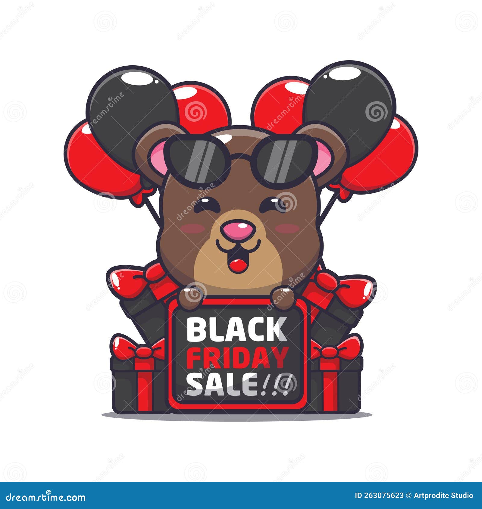Cute Bear in Black Friday Cartoon Illustration. Stock Vector ...