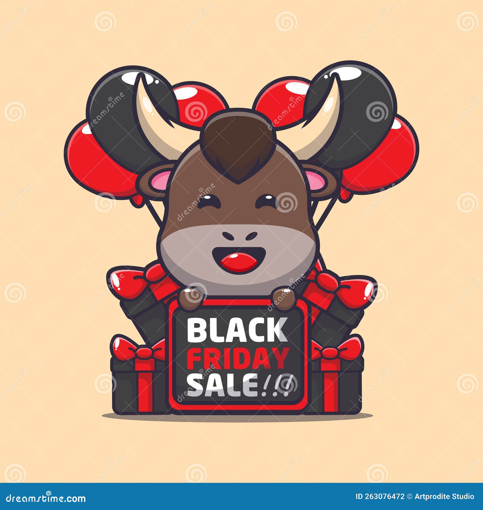 Cute Bull in Black Friday Cartoon Illustration. Stock Vector ...