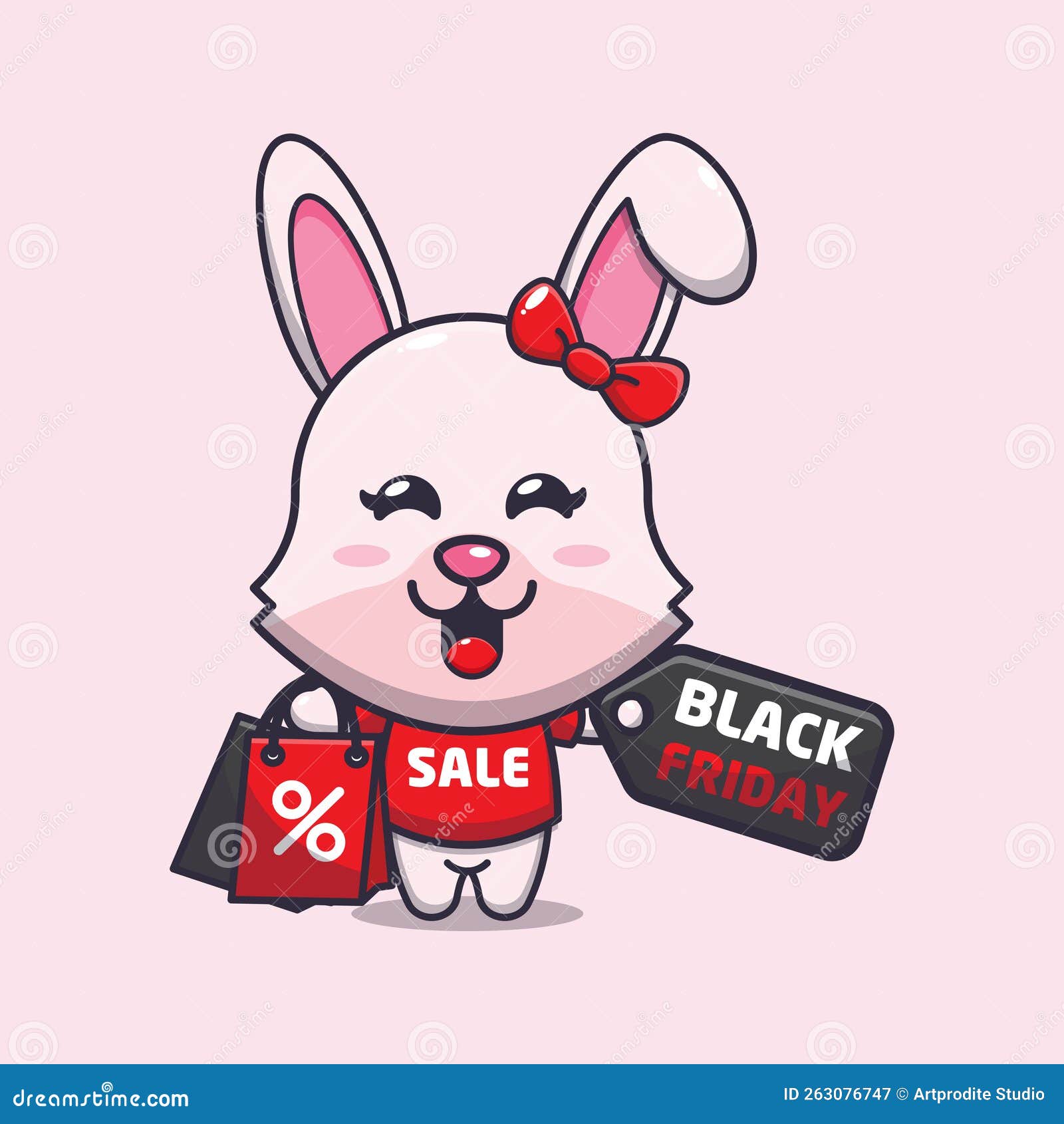 Cute Bunny Shopping in Black Friday Cartoon Illustration Stock Vector ...