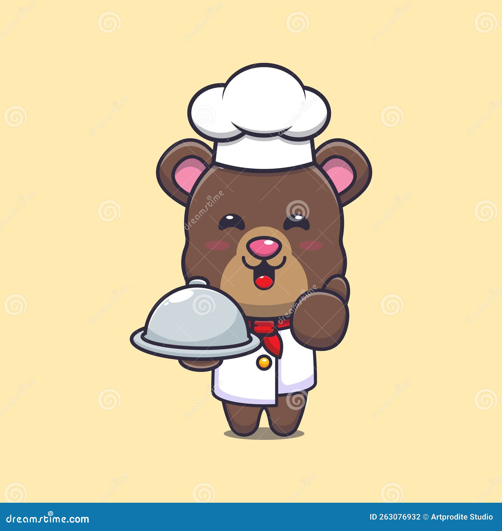 Cute Chef Bear Mascot Cartoon Character with Dish. Stock Vector ...