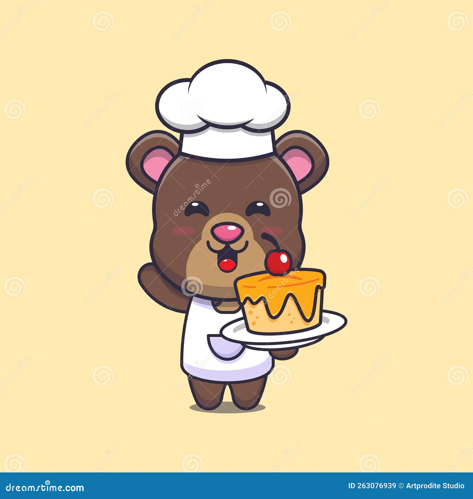 Cute Chef Bear Mascot Cartoon Character with Cake. Stock Vector ...