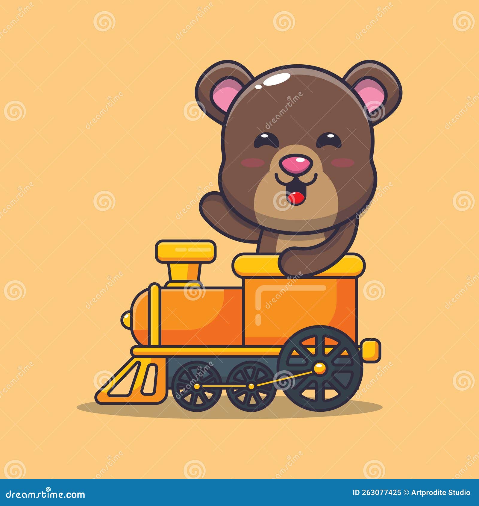 Cute Bear Mascot Cartoon Character Ride on Train. Stock Vector ...