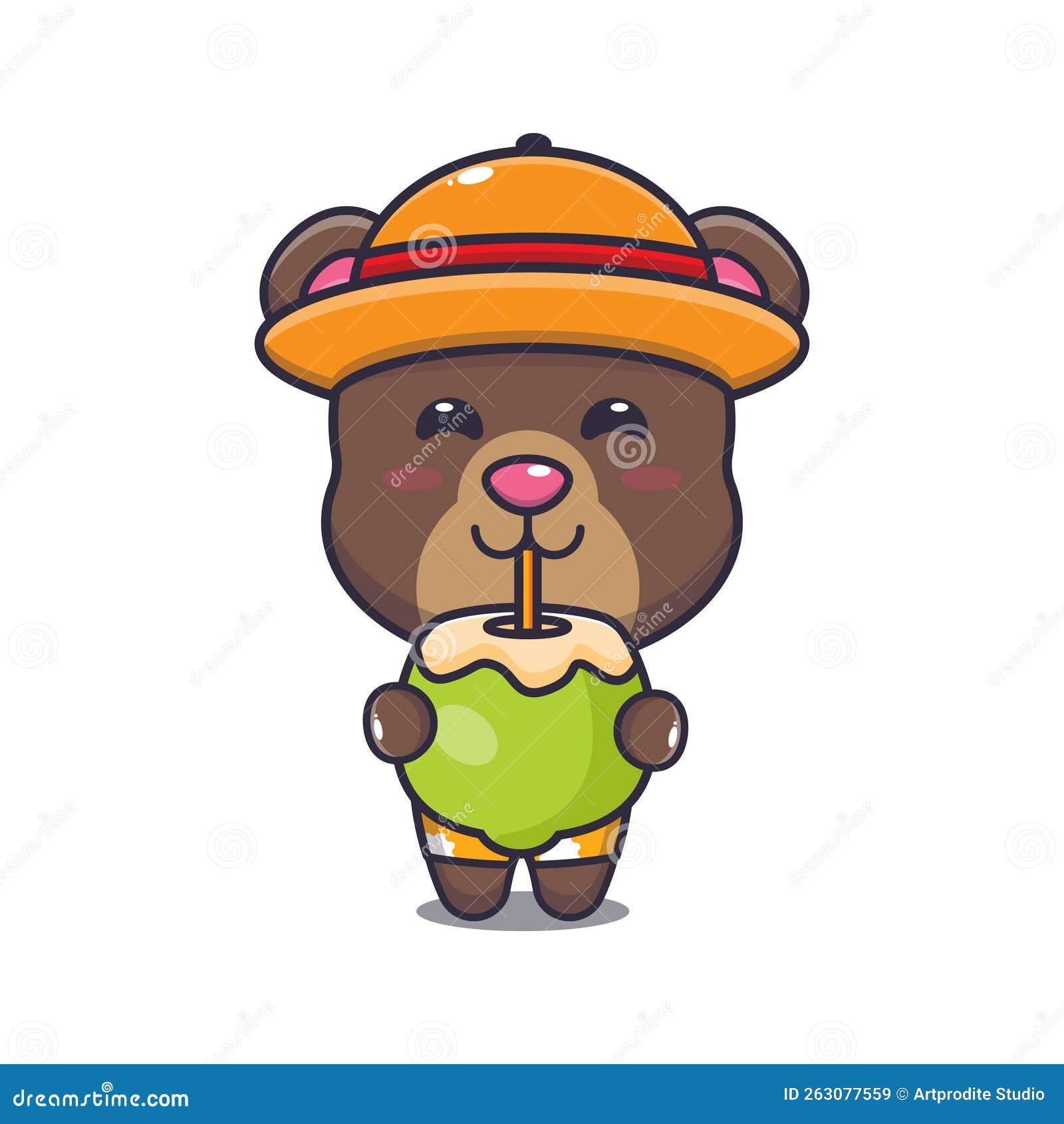 Cute Bear Cartoon Mascot Character Drink Fresh Coconut. Stock Vector ...