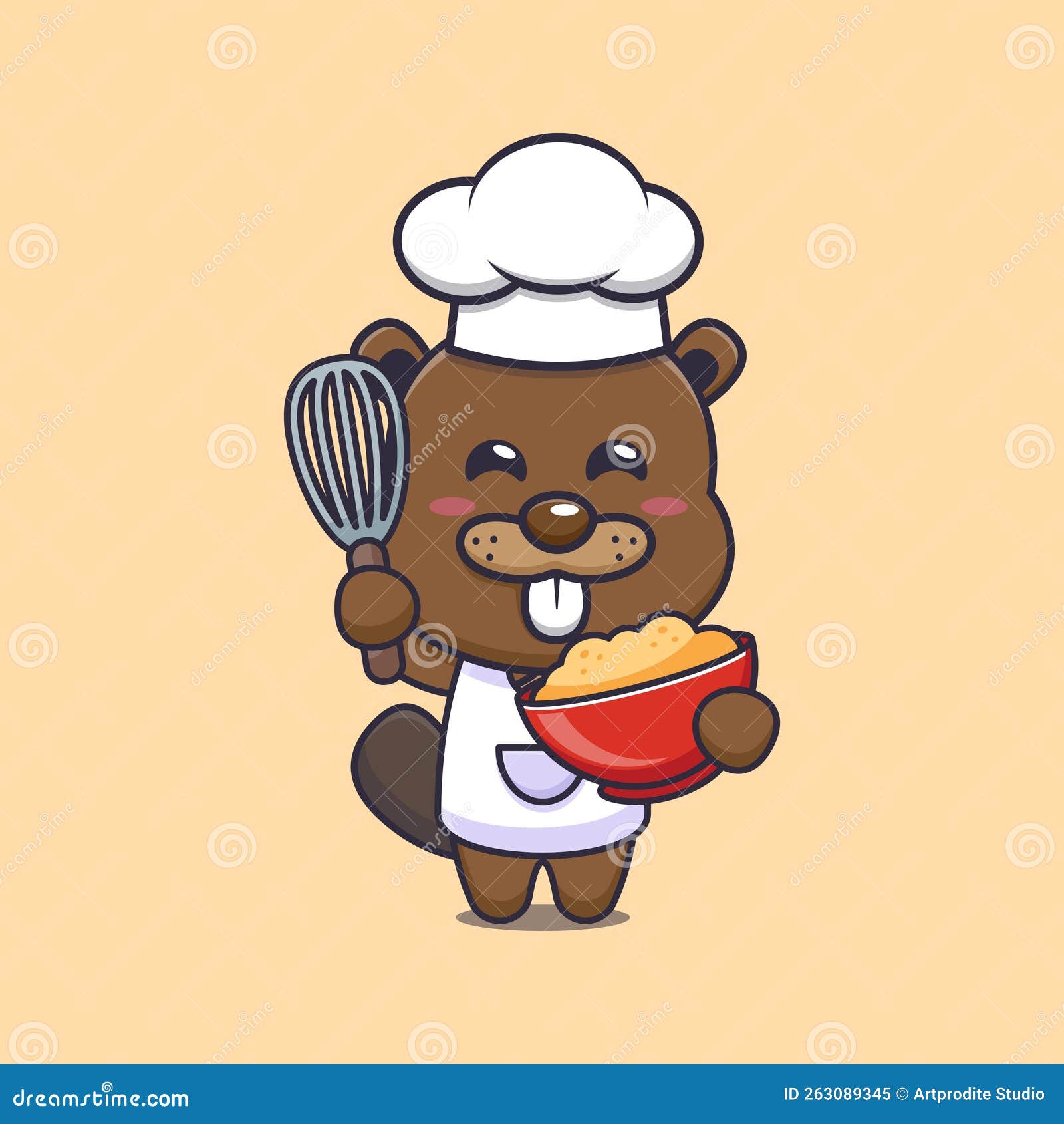 Cute Chef Beaver Mascot Cartoon Character with Cake Dough. Stock Vector ...