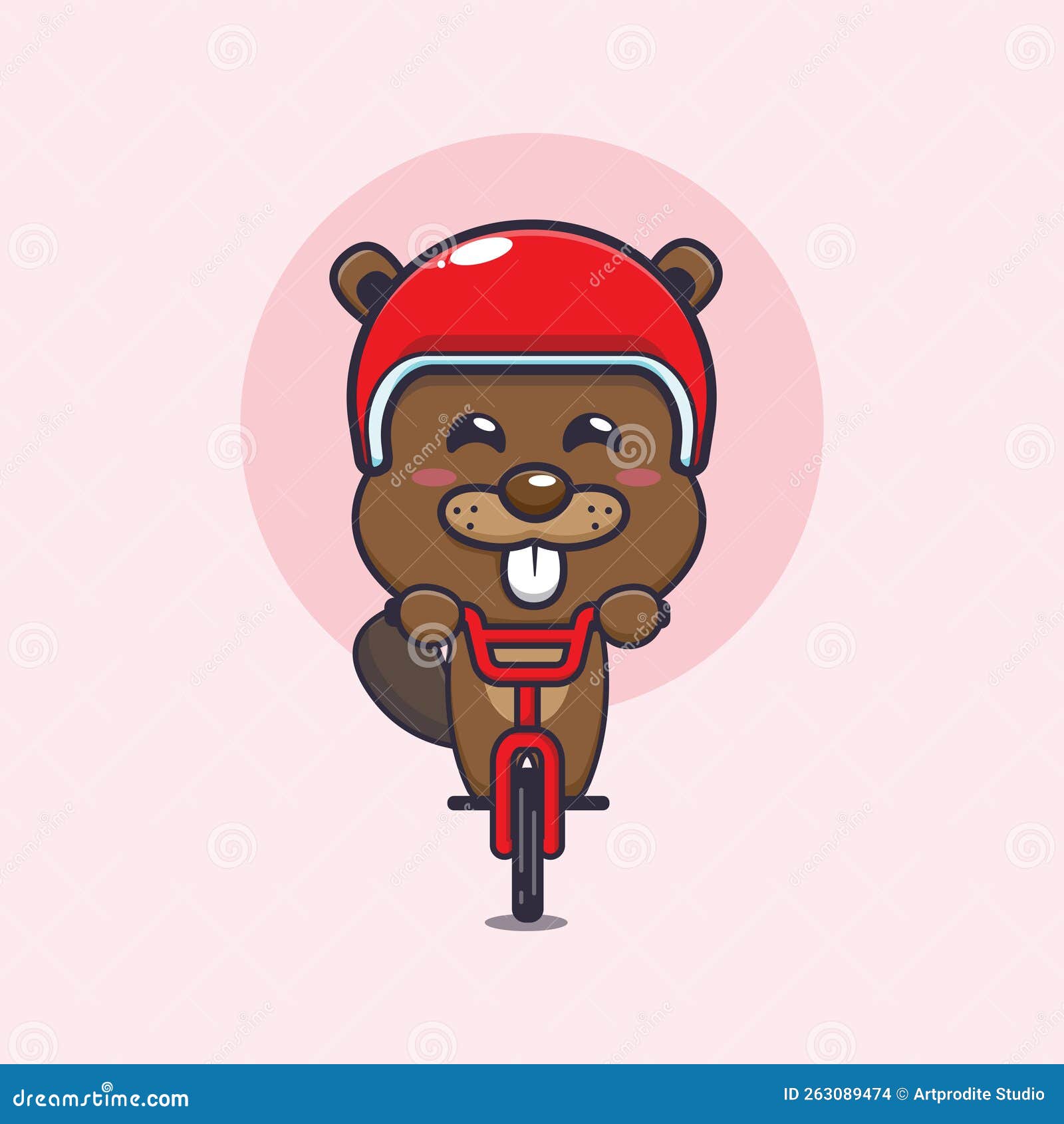 Cute Beaver Mascot Cartoon Character Ride on Bicycle. Stock Vector ...