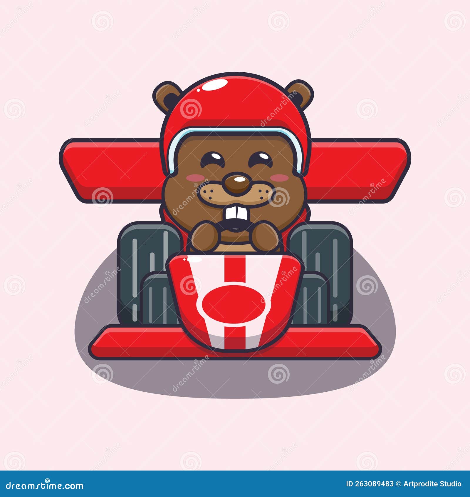 Cute Beaver Mascot Cartoon Character Riding Race Car. Stock Vector ...