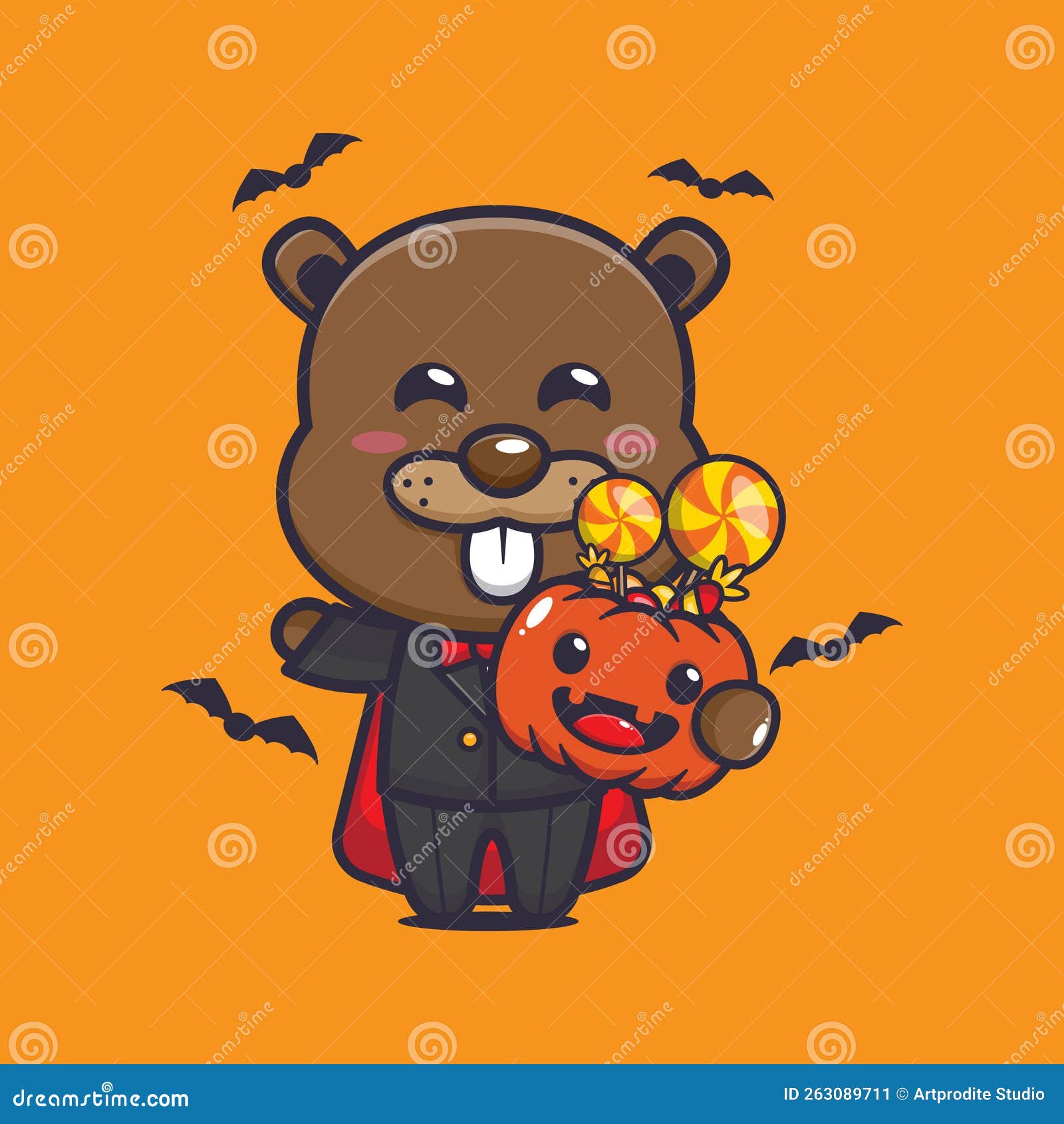 Vampire Beaver Holding Halloween Pumpkin. Stock Vector - Illustration ...