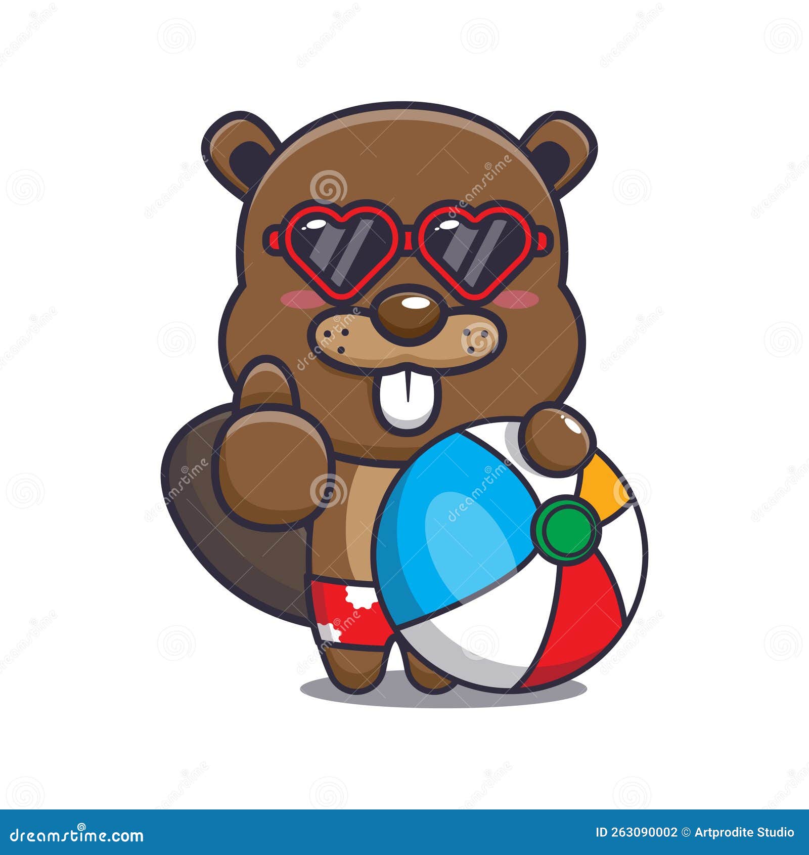 Cute Beaver Cartoon Mascot Character in Sunglasses with Beach Ball ...