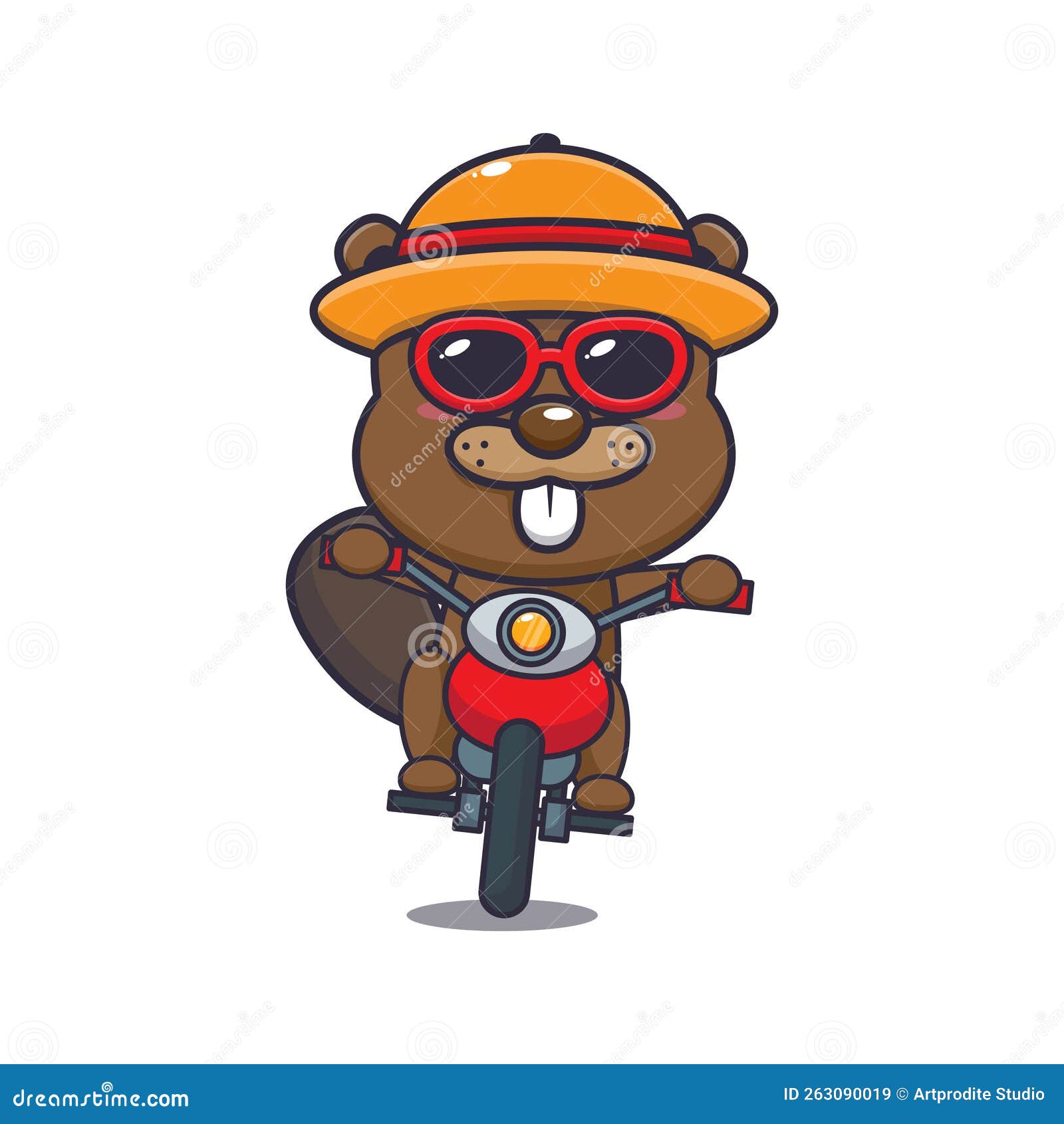Cool Beaver Cartoon Mascot Character in Sunglasses Ride Motorcycle in ...