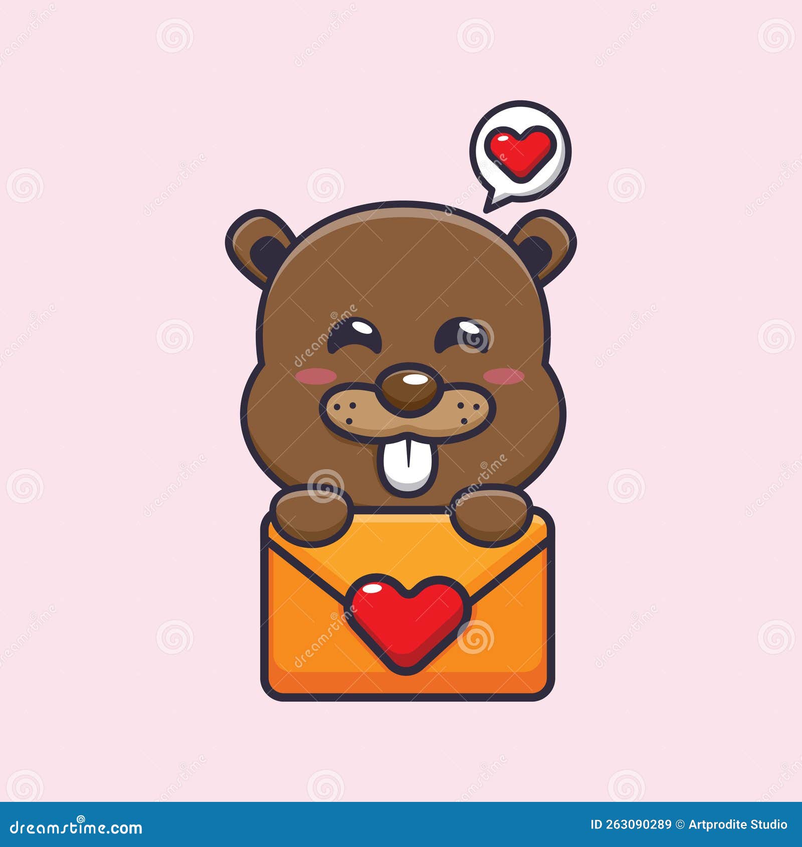 Cute Beaver Cartoon Character with Love Message. Stock Vector ...