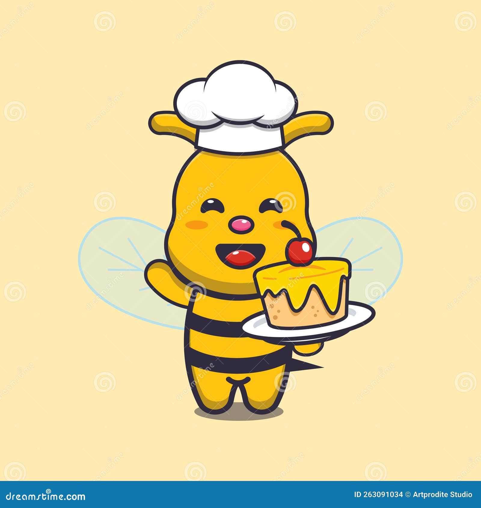 Cute Chef Bee Mascot Cartoon Character with Cake. Stock Vector ...