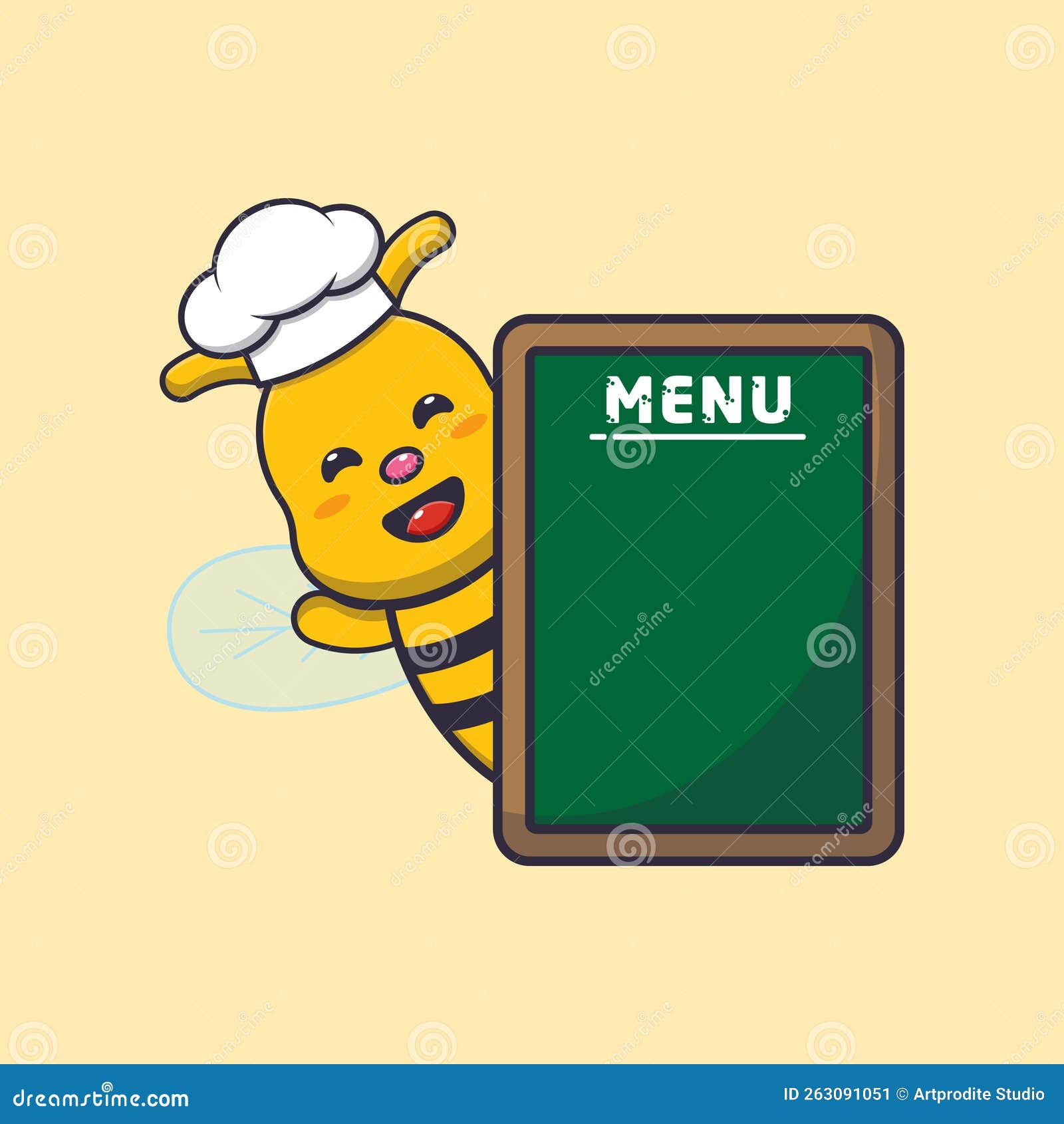 Cute Chef Bee Mascot Cartoon Character with Menu Board. Stock Vector ...
