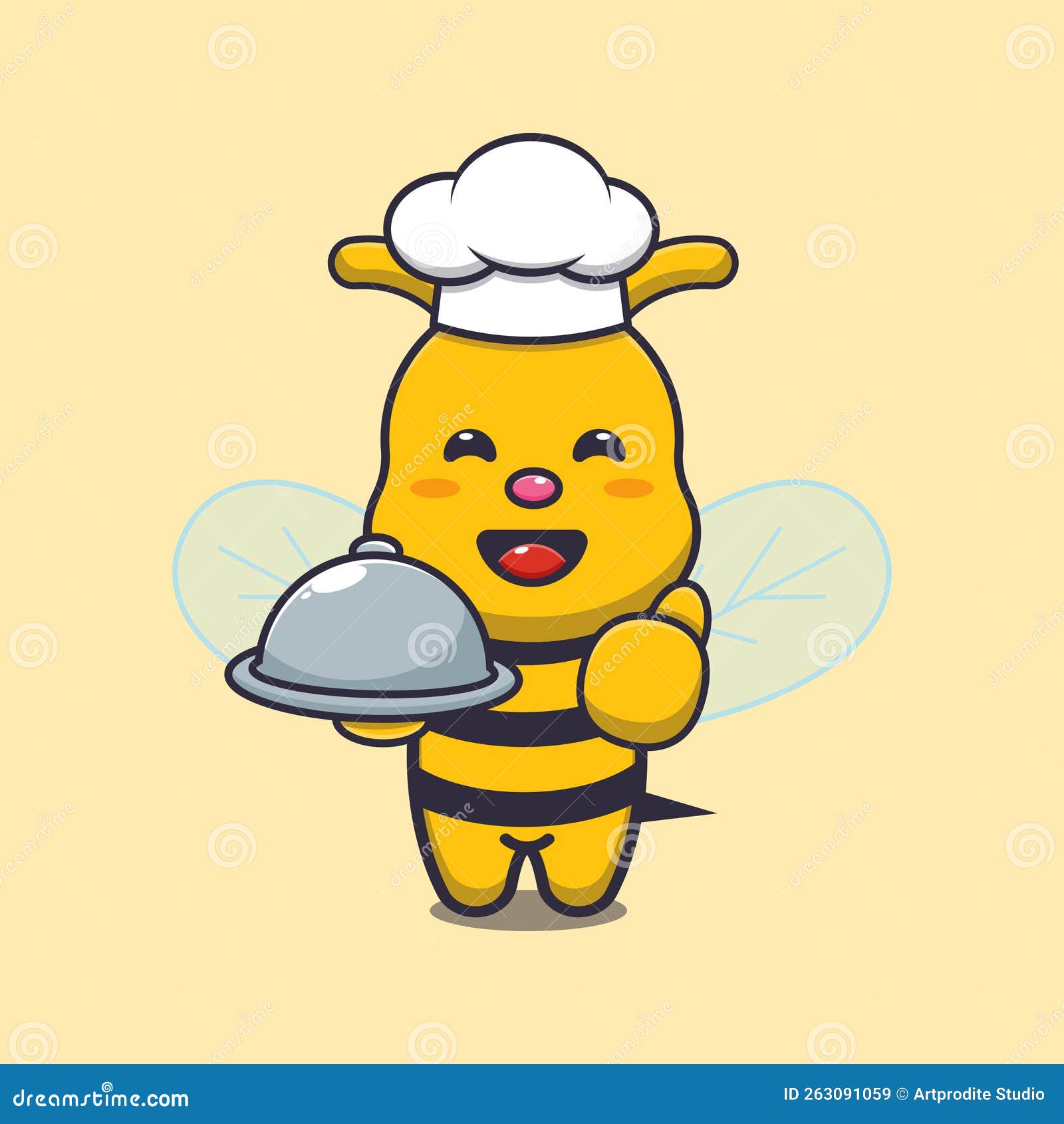 Cute Chef Bee Mascot Cartoon Character with Dish. Stock Vector ...