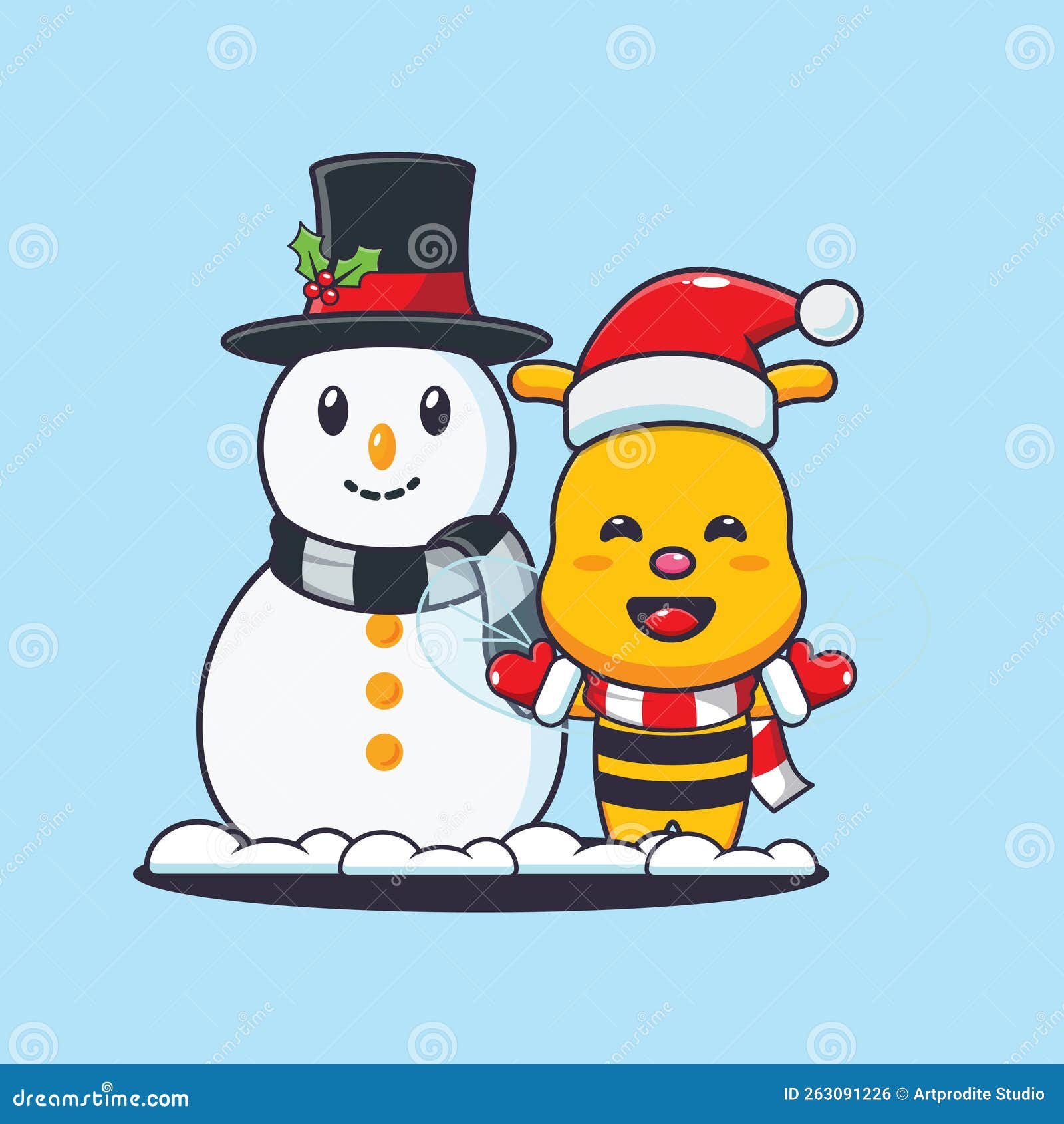 Cute Bee Playing with Snowman. Stock Vector - Illustration of vector ...