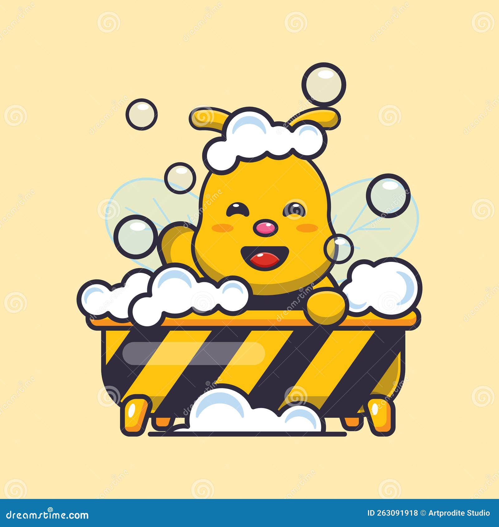 Cute Bee Taking Bubble Bath in Bathtub Cartoon Mascot Illustration ...