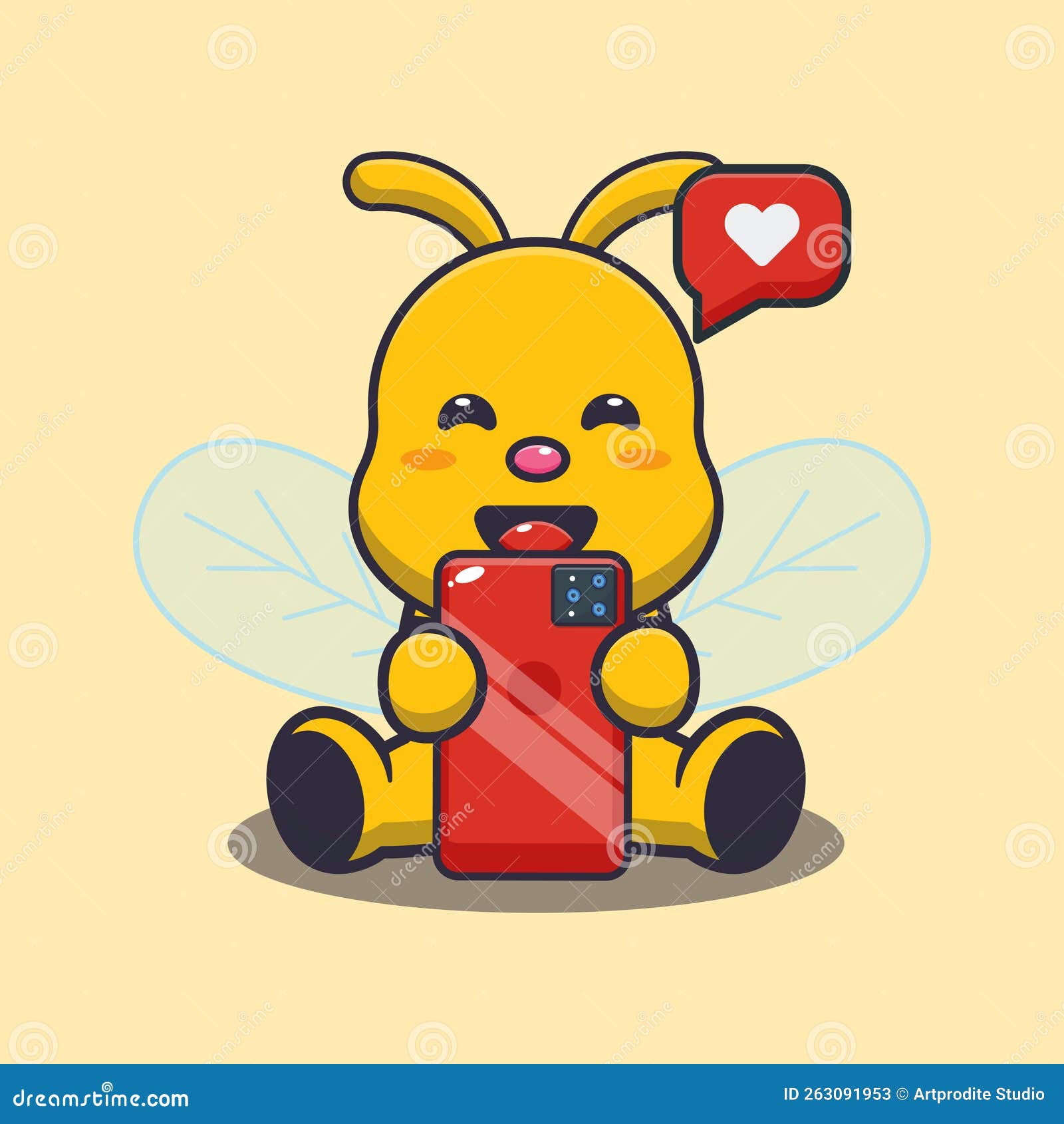 Cute Bee with Phone Cartoon Mascot Illustration. Stock Vector ...
