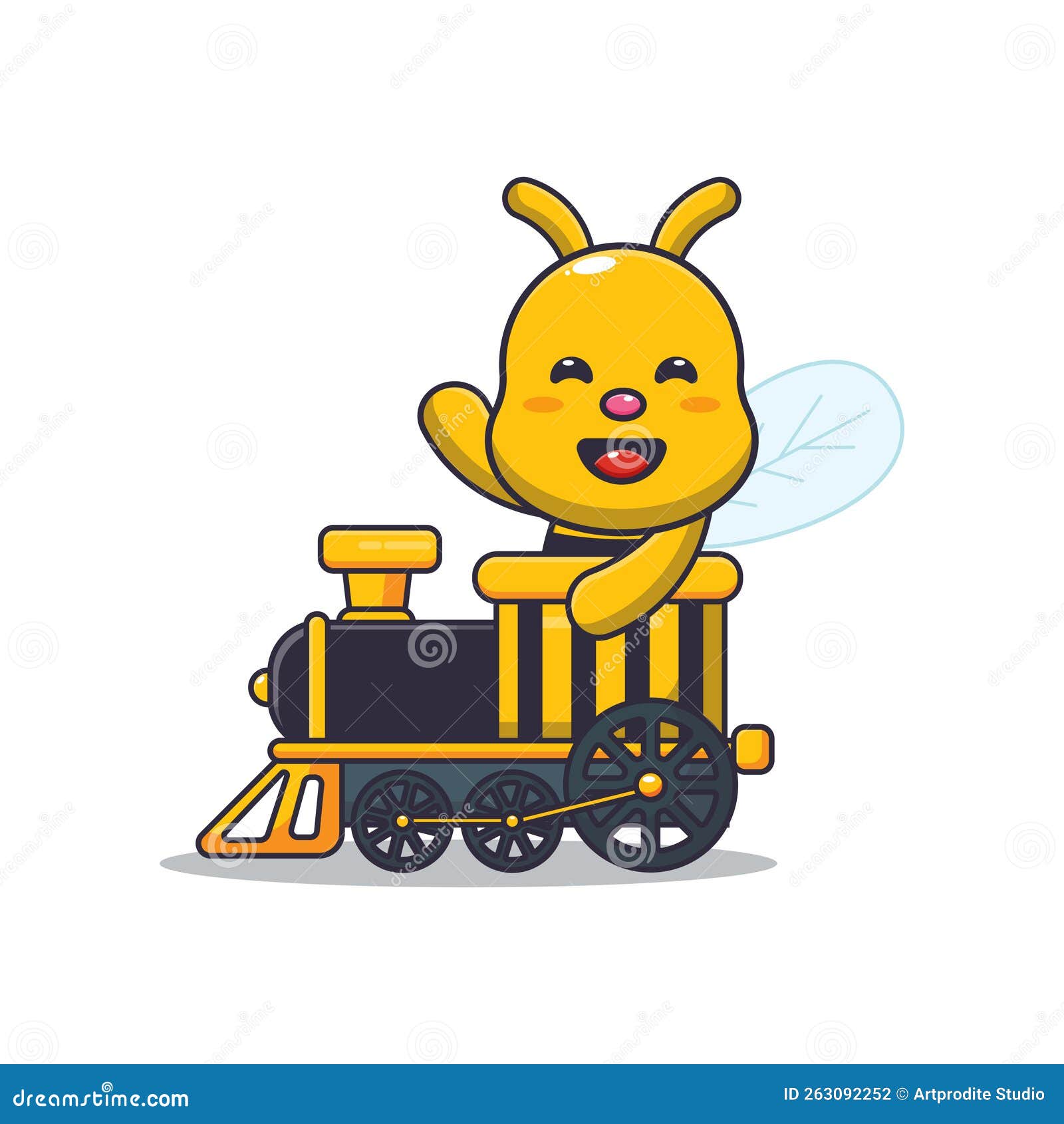 Cute Bee Mascot Cartoon Character Ride on Train. Stock Vector ...