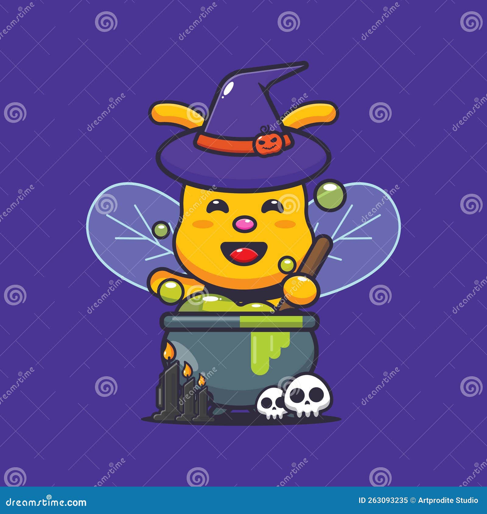 Witch Bee Making Potion in Halloween Day Stock Vector - Illustration of ...