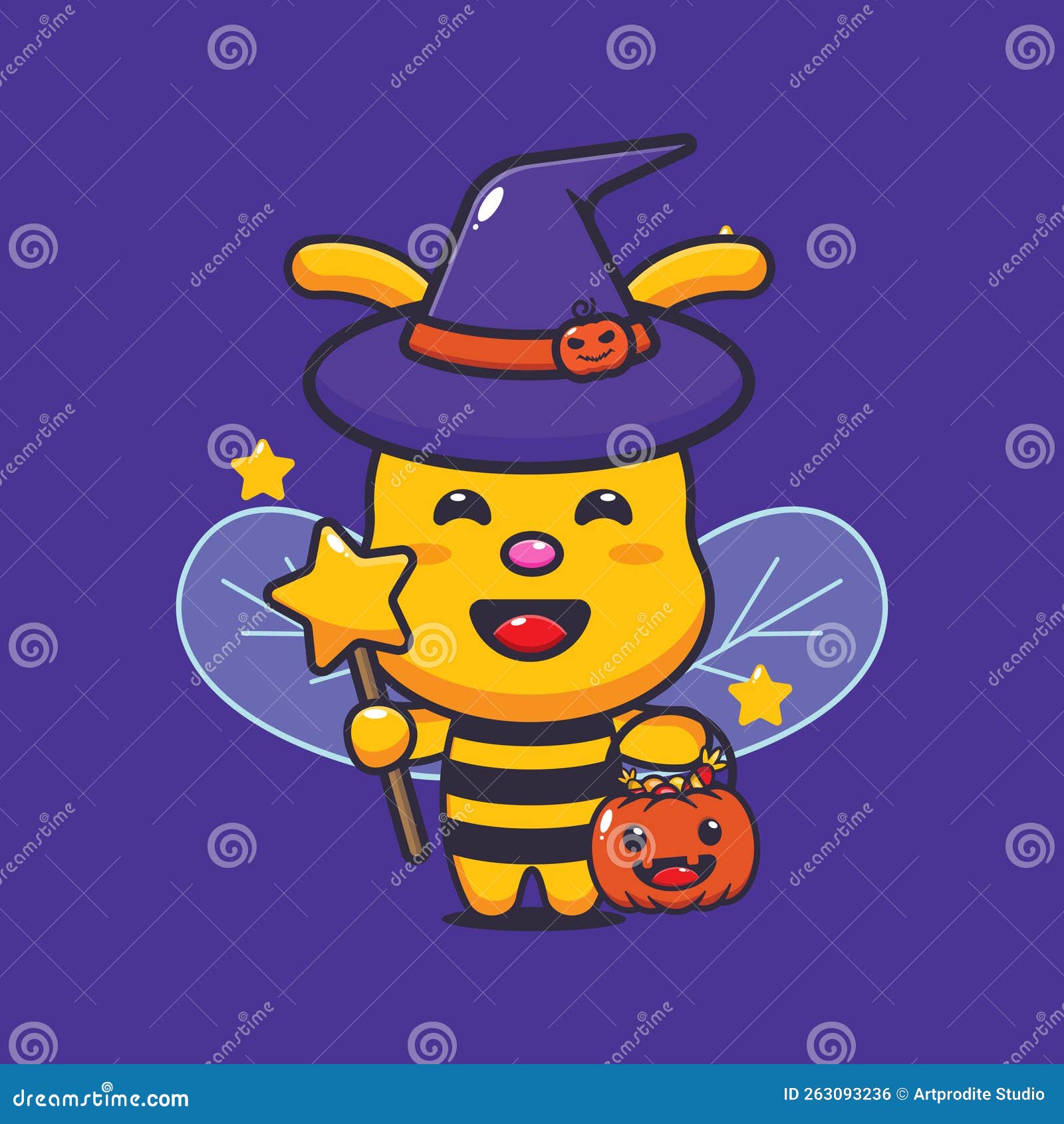 Witch Bee in Halloween Day. Cute Halloween Cartoon Illustration Stock ...