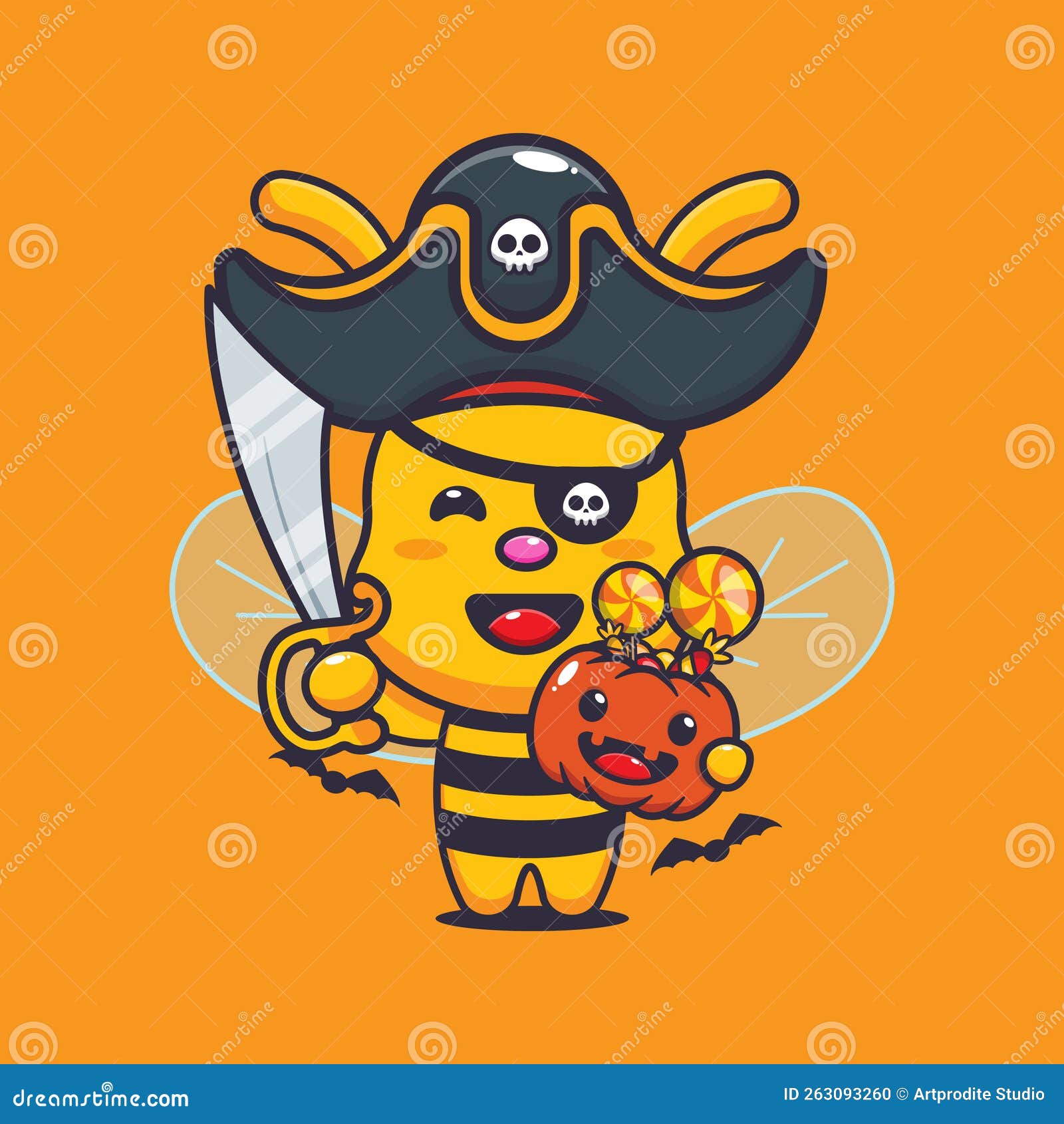 Pirates Bee in Halloween Day Stock Vector - Illustration of honeybee ...