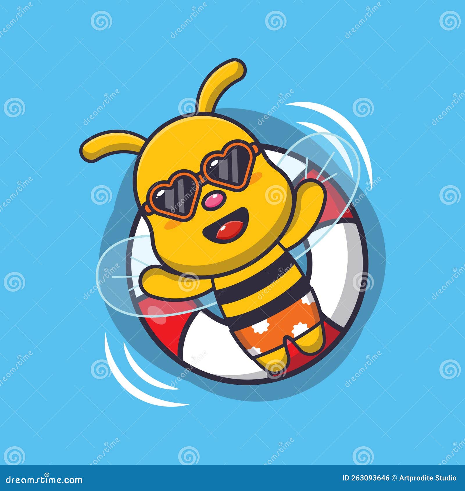 Cute Bee Cartoon Mascot Character in Sunglasses Swimming on Beach ...