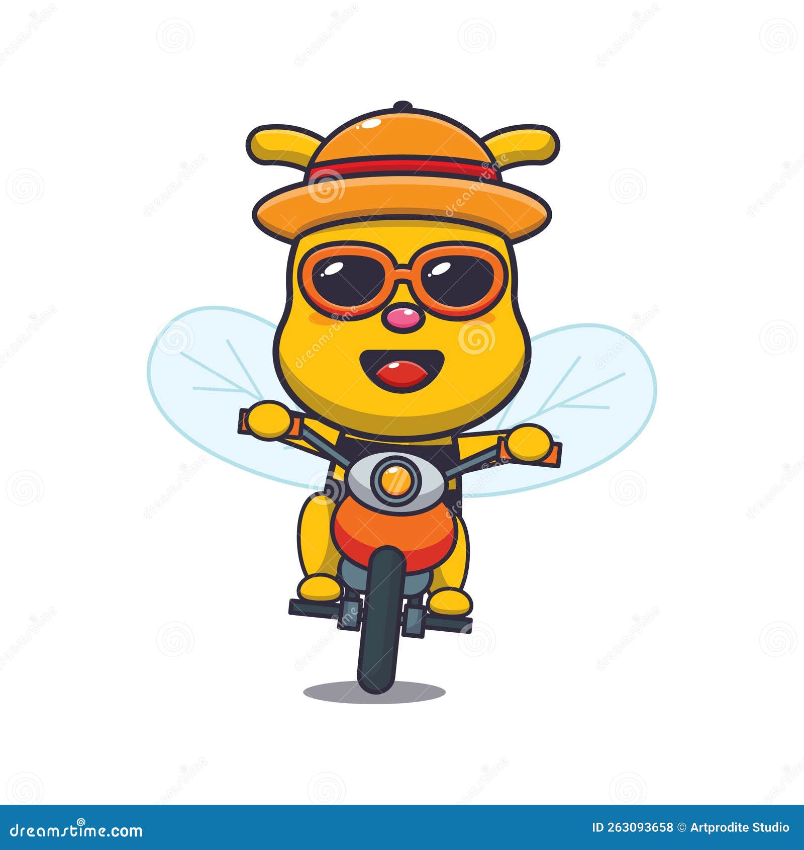 Cool Bee Cartoon Mascot Character in Sunglasses Ride Motorcycle in ...