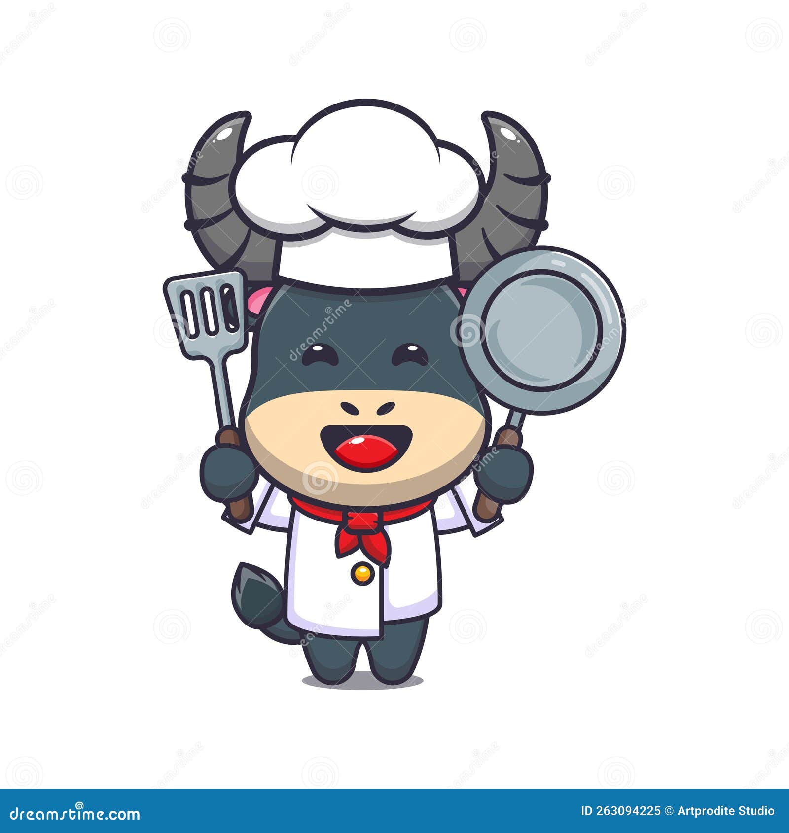 Cute Chef Buffalo Mascot Cartoon Character. Stock Vector - Illustration ...