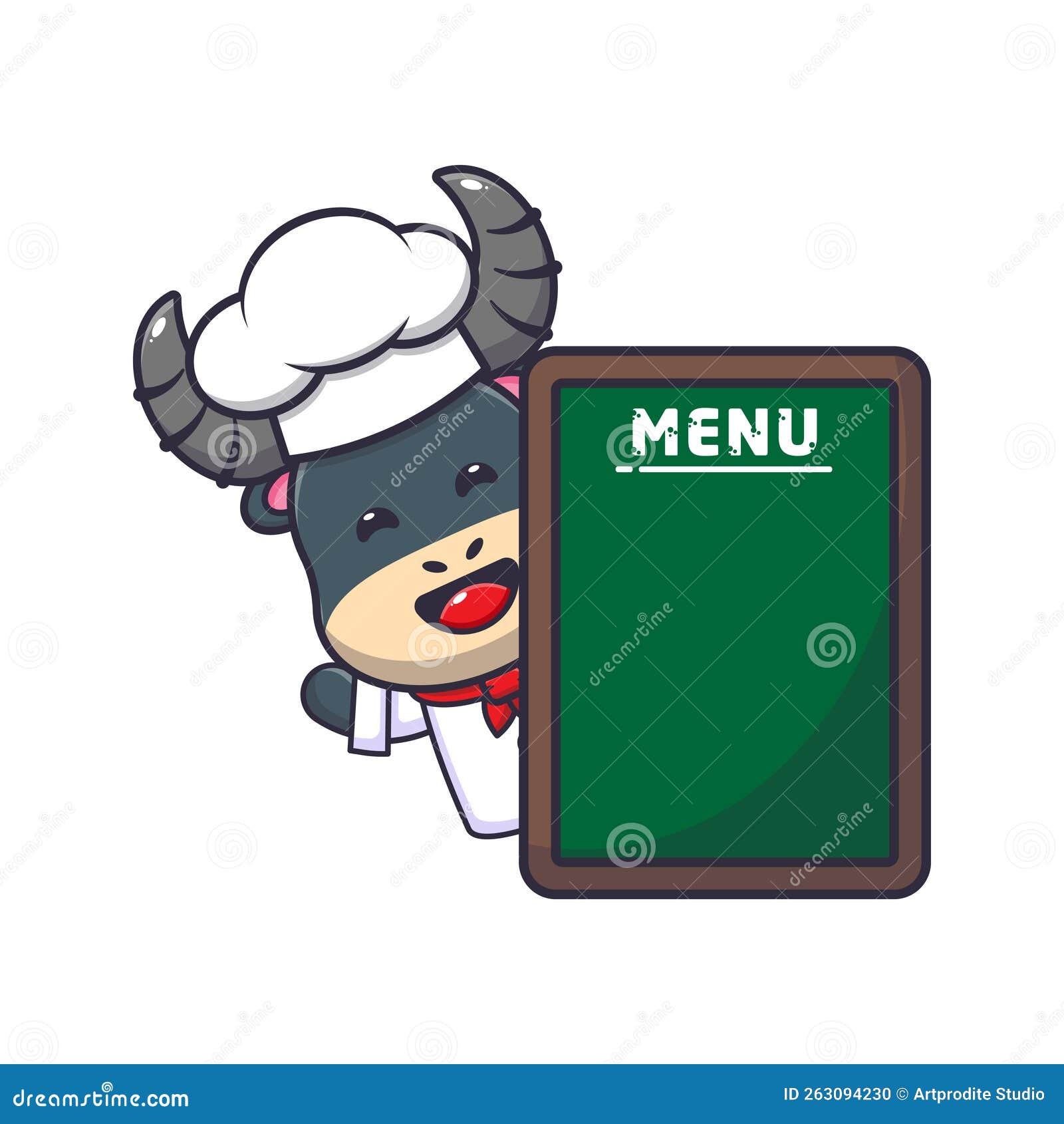 Cute Chef Buffalo Mascot Cartoon Character with Menu Board. Stock ...