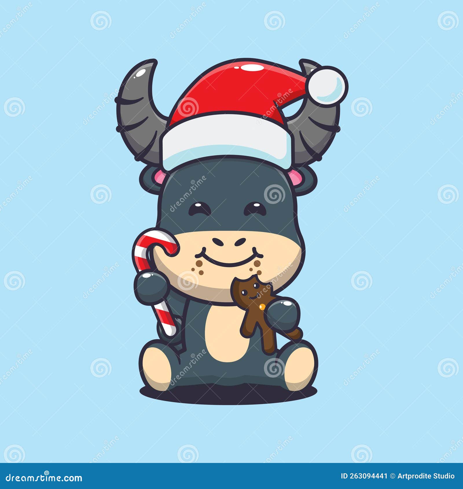 Cute Buffalo Eating Christmas Cookies and Candy. Stock Vector ...
