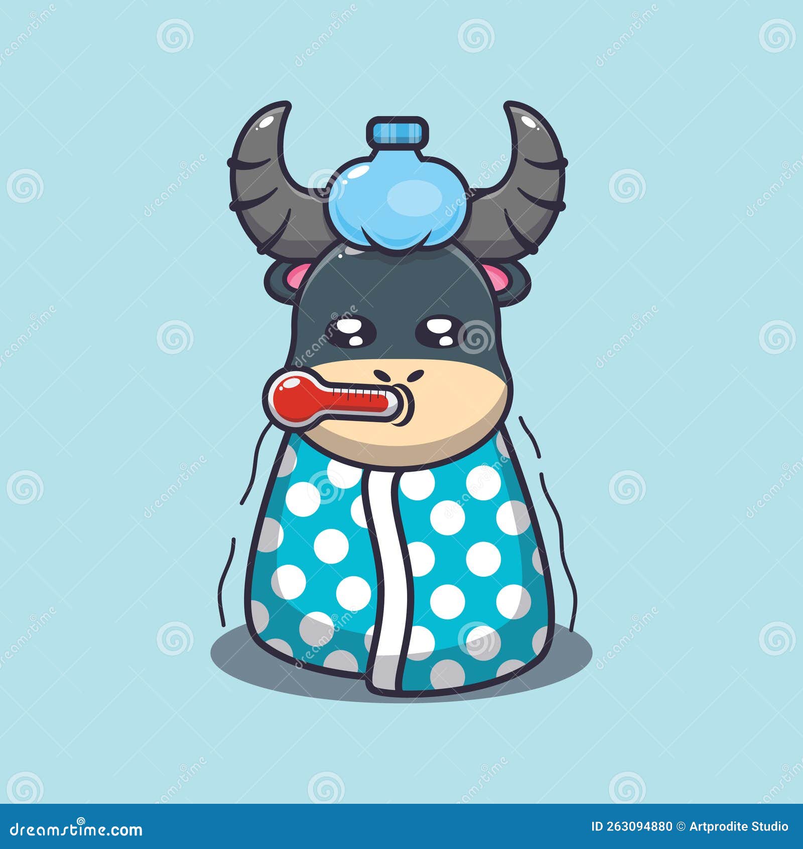 Cute buffalo is sick. stock vector. Illustration of drawings - 263094880