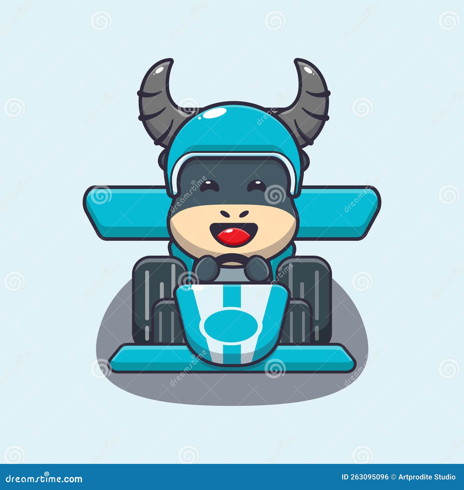 Cute Buffalo Mascot Cartoon Character Riding Race Car. Stock Vector ...
